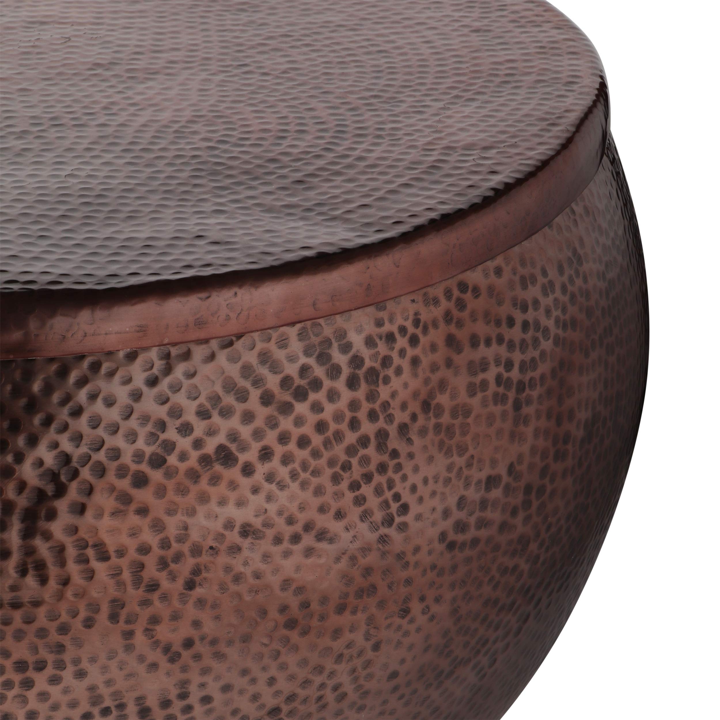Modern Round Hammered Aluminum Storage Coffee Table, Antique Copper