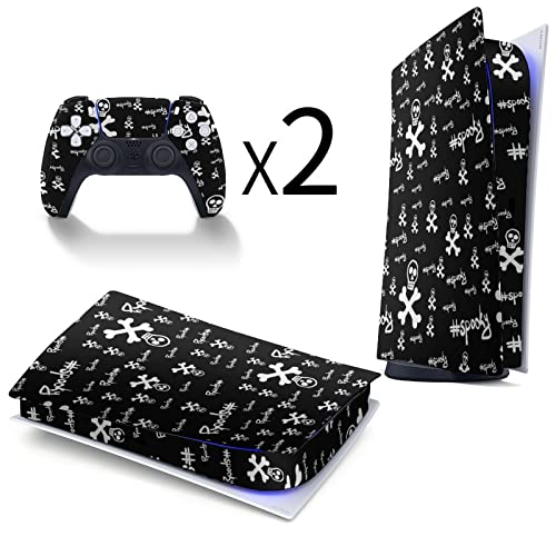 Stylized Skulls on Black Full Protective Skin Cover Design Wrap Decal Sticker Compatible with PS5 Digital Edition Console and Controller