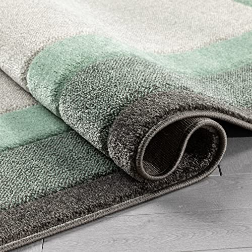 Well Woven Arian Green Solid Border Geometric Modern Area Rug 5x7 (5'3" x 7'3")