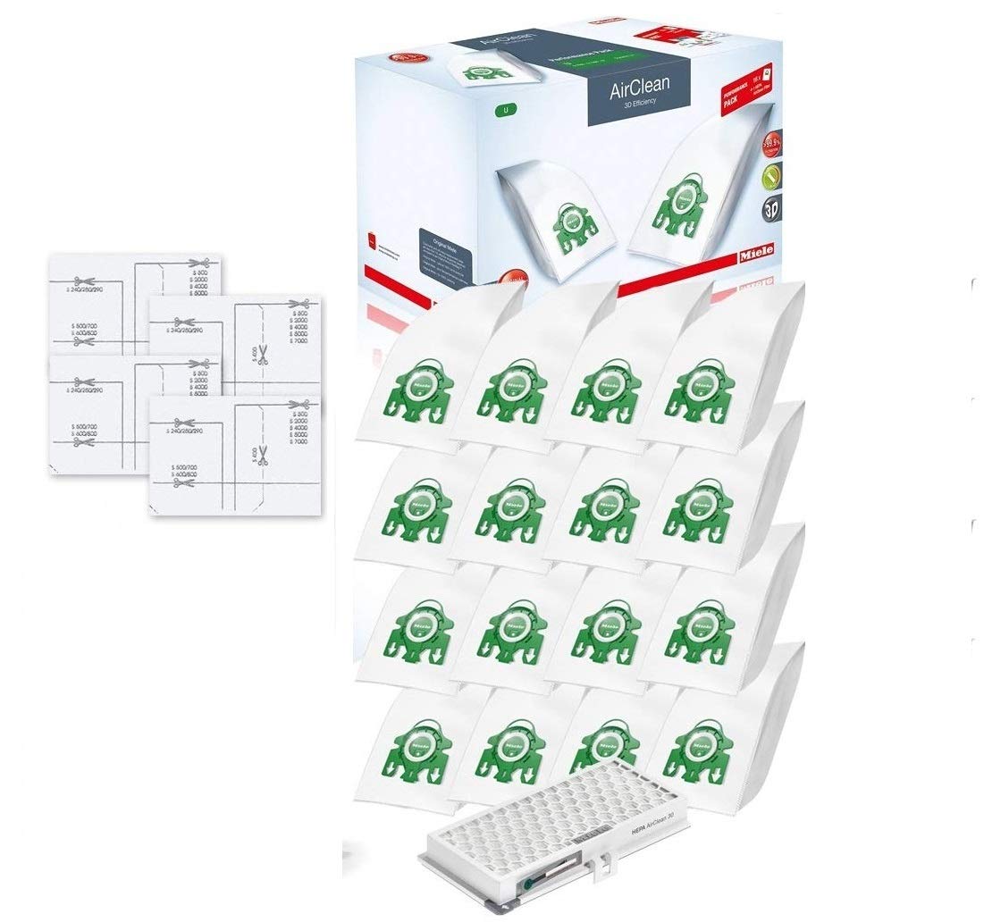 Miele Performance Pack 16 Type U AirClean Genuine FilterBags + Genuine AH30 HEPA Filter