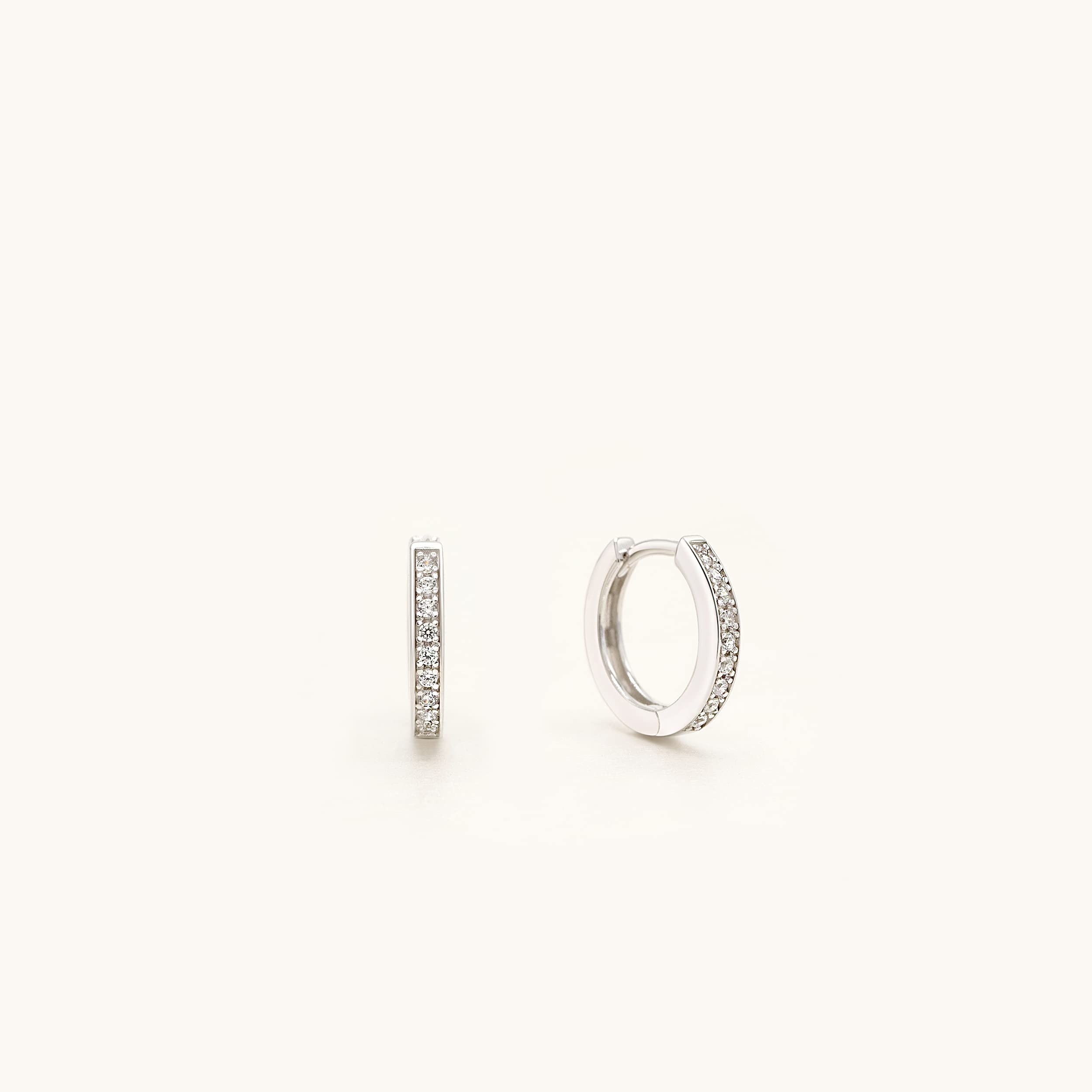 Lavishe Rhodium Plated 925 Sterling Silver Cubic Zirconia Small Cartilage Earring Hoop Huggie Stud 10mm Inner Diameter