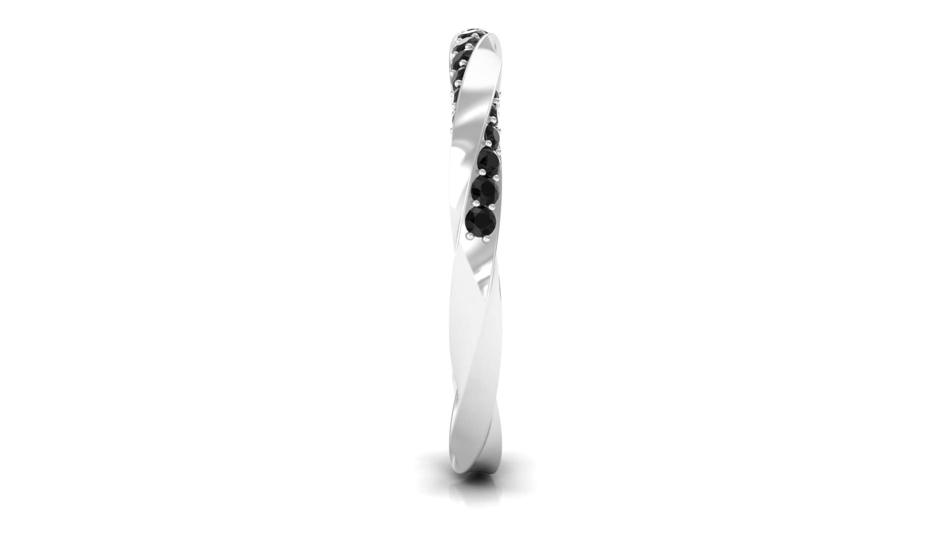 Natural Black Diamond Half Eternity Ring, AAA Quality, Certified Black Diamond Twisted Eternity Ring - Ready to Gift, 14K White Gold, Size:US 5.00