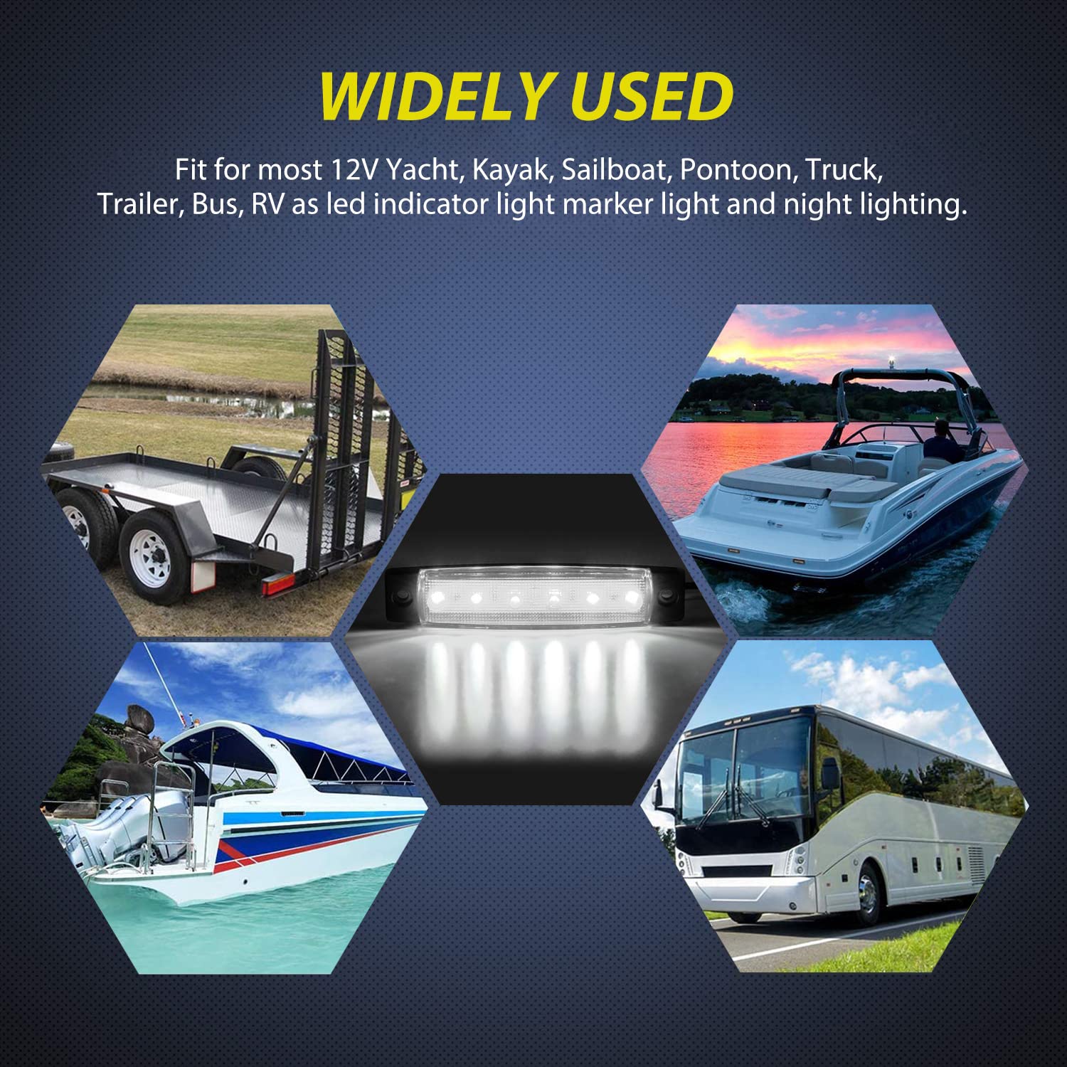 Nilight 10PCS 3.8β 6LED White LED Indicator Light Truck Camper Side Marker Light Marine Boat Stern Light Yacht Kayak Sailboat Trailer Bus RV Clearance Light 12V DC