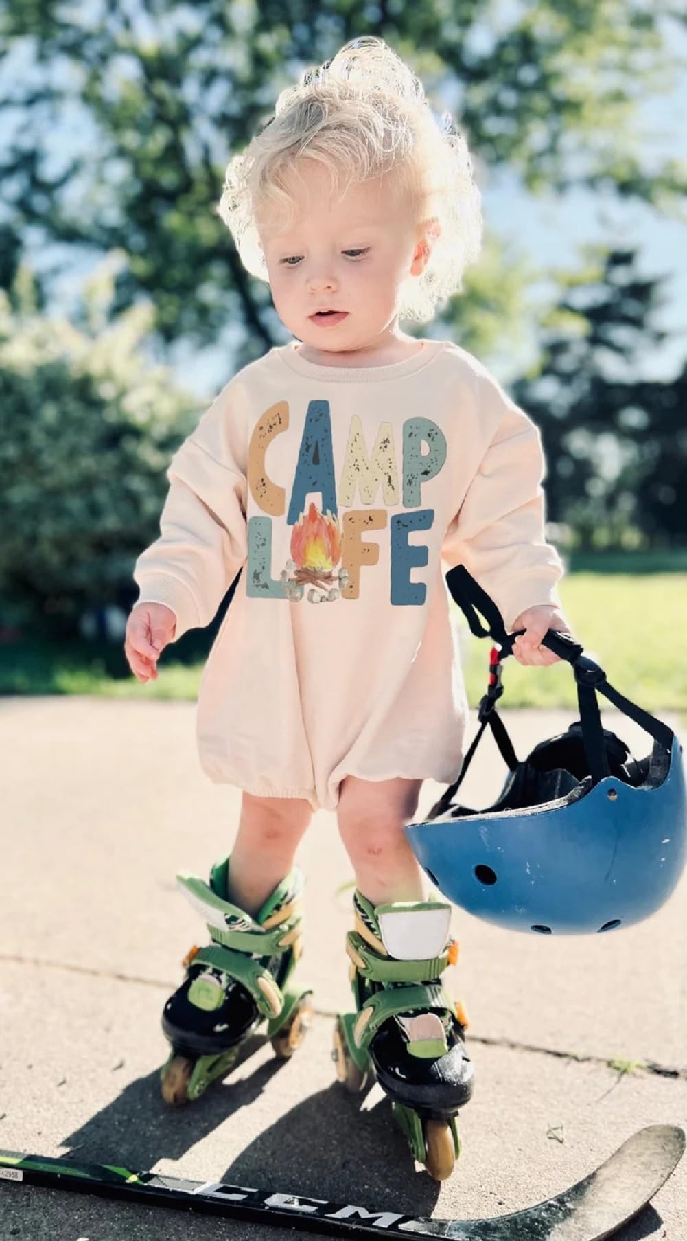 Lamuusaa Newborn Baby Girl Boy Clothes Camp Crewneck Sweatshirt Shirts Long Sleeve Romper Oversized Sweater Fall Tops 0-18M (Khaki, 6-12 Months)