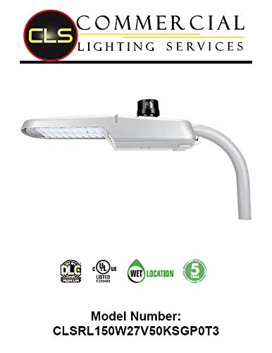 LED Area Roadway Parking Lot Light Silver Grey 150W 5000K 20000LM Commercial Lighting Photocell and Surge Protector