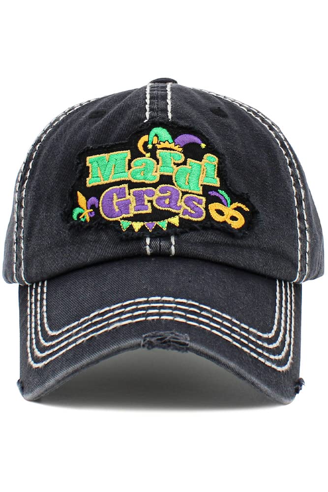 ScarvesMe Women Mardi Gras Washed Embroidered Vintage Cotton Distressed Baseball Cap Purple