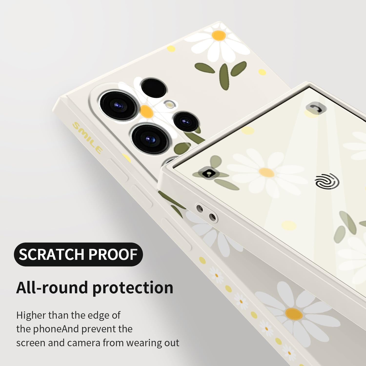 LEECG for Samsung Galaxy S23 Ultra Case, for Galaxy S23 Ultra Case Flowers Butterfly Anti Slip Shockproof Flexibility Soft Silicone Protector Phone for Samsung Galaxy S23 Ultra Case-Daisy White