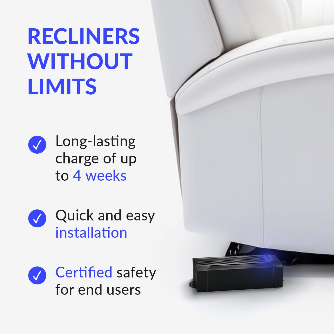 Lavolta Battery Pack for Reclining Furniture - Rechargeable Recliner Battery Pack - 2200mAh Universal 2-Pin Power Supply for Electric Recliners, Recliner Chair, Couch, Sofa - Wireless Backup Charger