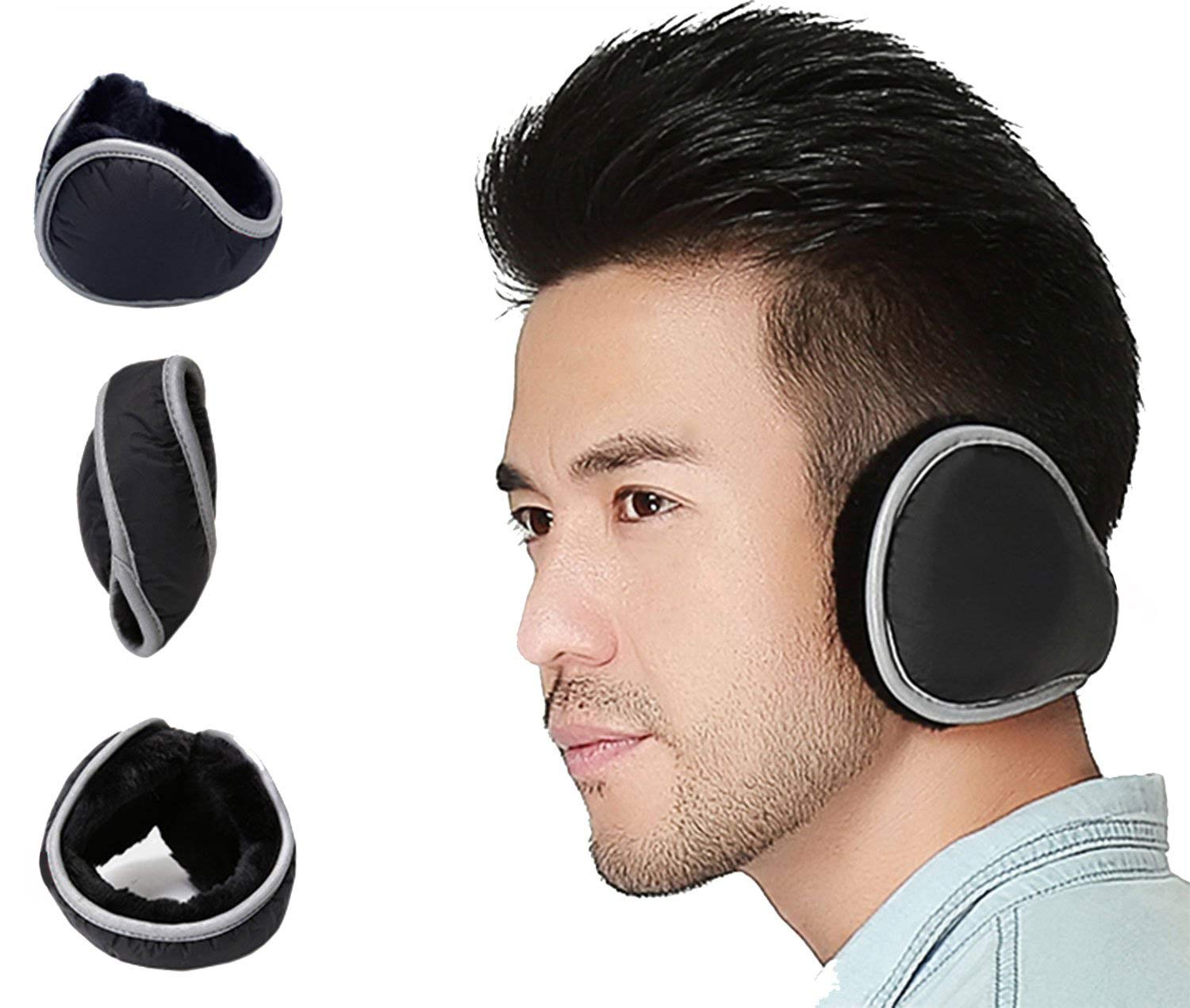 Kedofe Ear Warmers Waterproof Unisex Adjustable Fleece Earmuffs for Men Women Winter Ear Muffs with Reflective Stripe (Black)