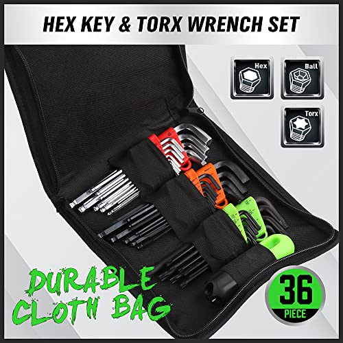 SWANLAKE Allen Wrench Set, Hex Key Set Long Arm Ball End Hex Wrench Set, Inch/Metric/Torx T Handle Allen Wrench Set