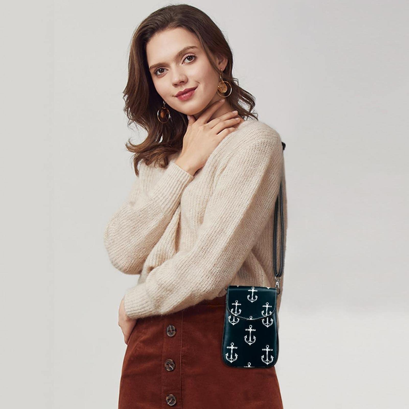 Small Crossbody Cell Phone Purse for Women,Anchor pattern,Cellphone Bags Handbags Shoulder Bag Purse