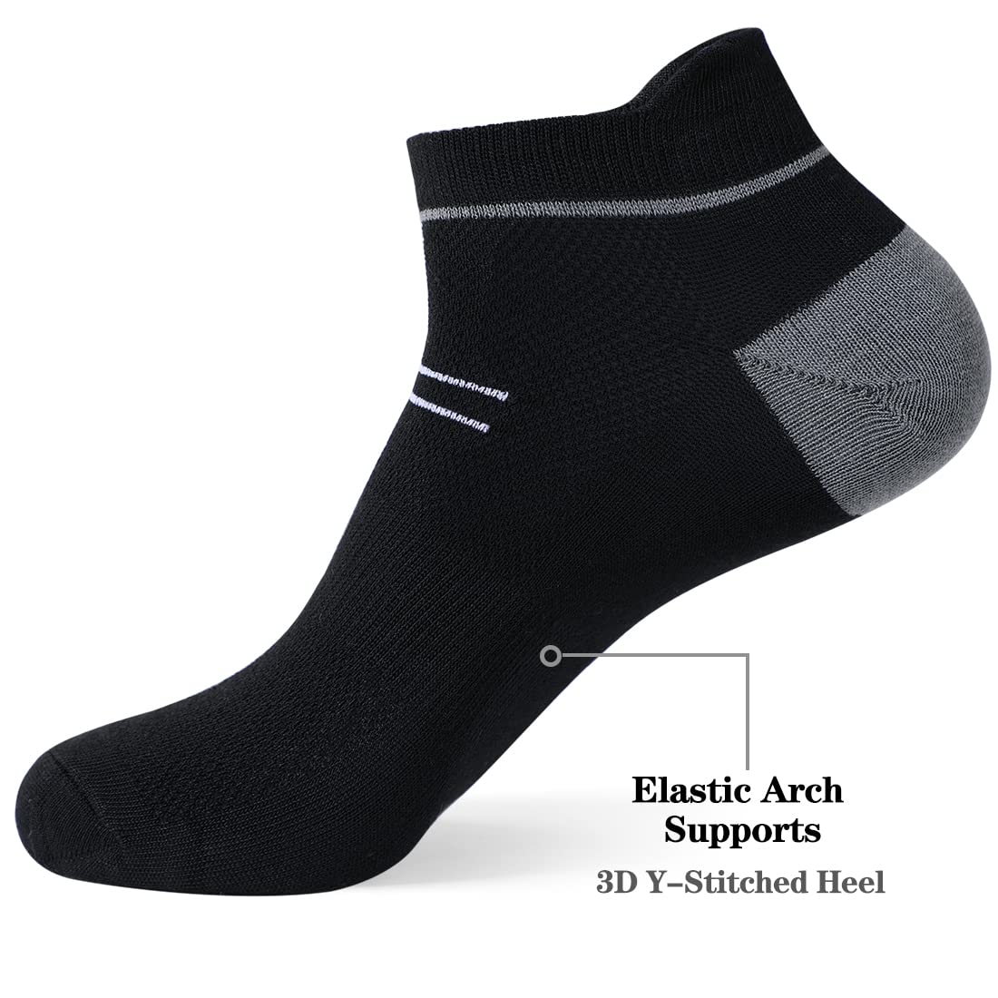 pureluca No Show Ankle Socks Low Cut Socks for Men&Women, Non Slip, 6 Pairs Black