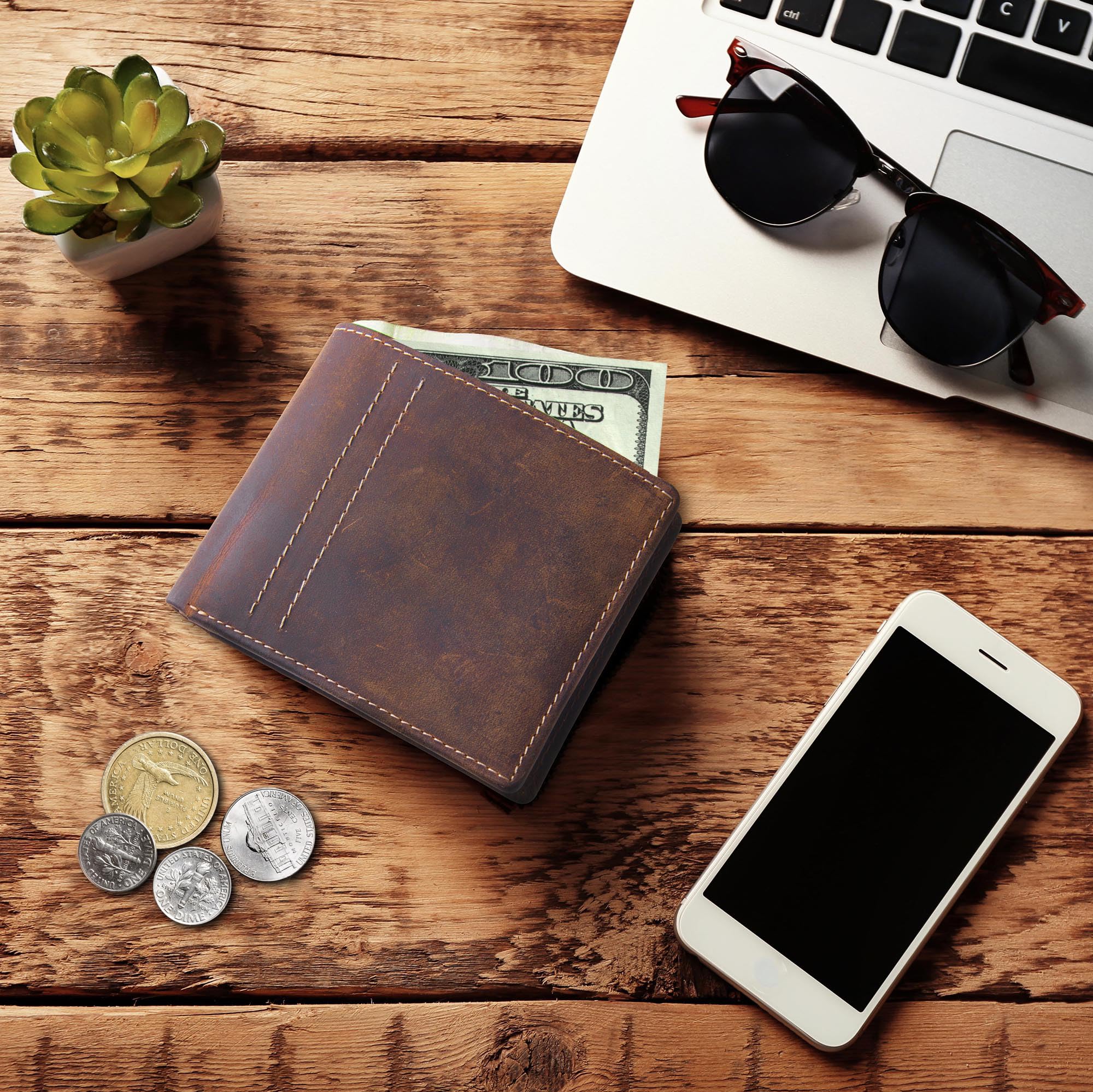 moonster Mens Leather Wallet with RFID Blocking - Keeps Cash and Cards Safe, Organized and Easy to Access - Slim, Minimal Wallets for Men - Full Grain Buffalo Leather - Comes in Stylish Gift Box