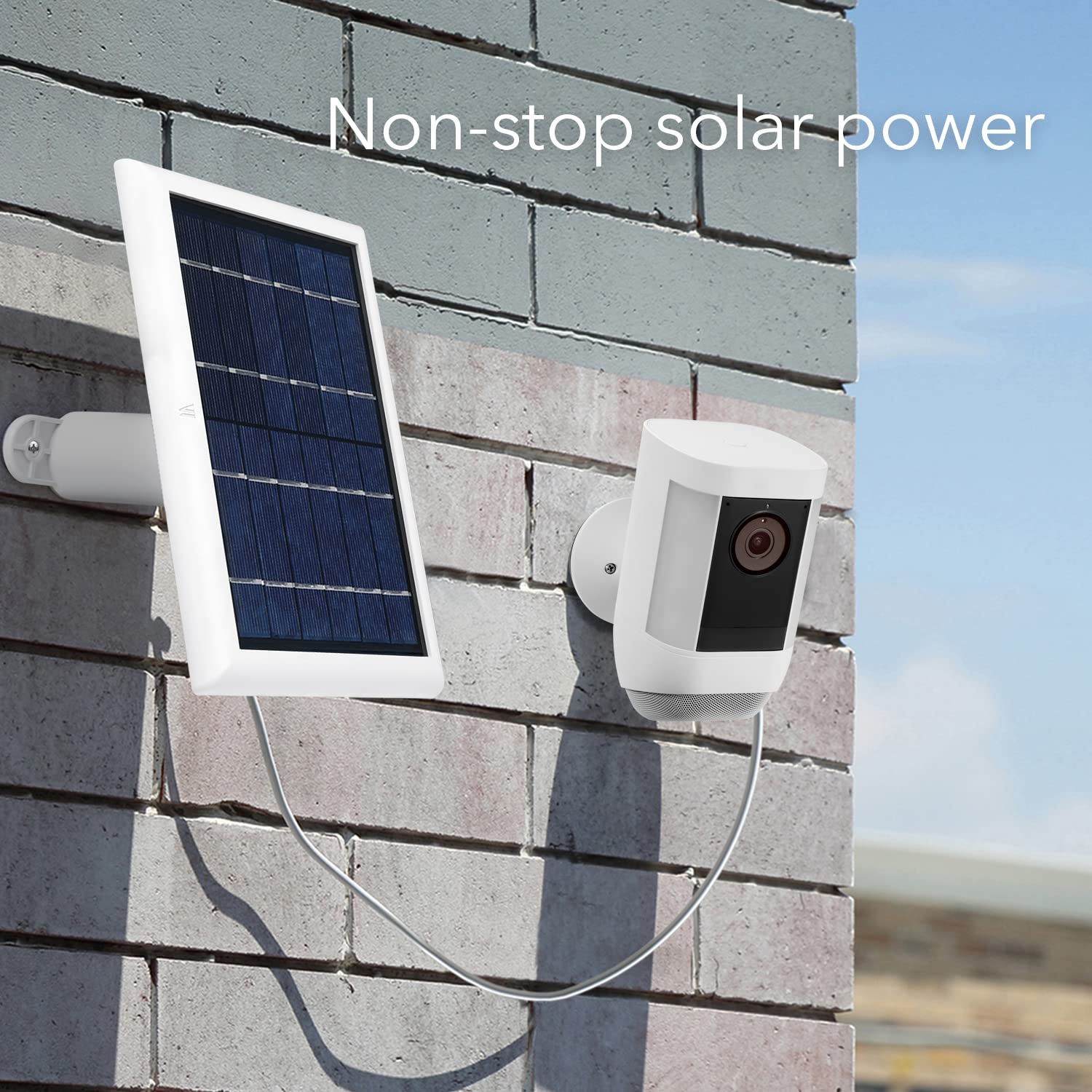 Wasserstein Solar Panel Compatible with Spotlight Cam Plus/Pro and Stick Up Cam Battery - Includes Barrel Plug with USB C Adapter - 2W 5V Charging (2 Pack, White)