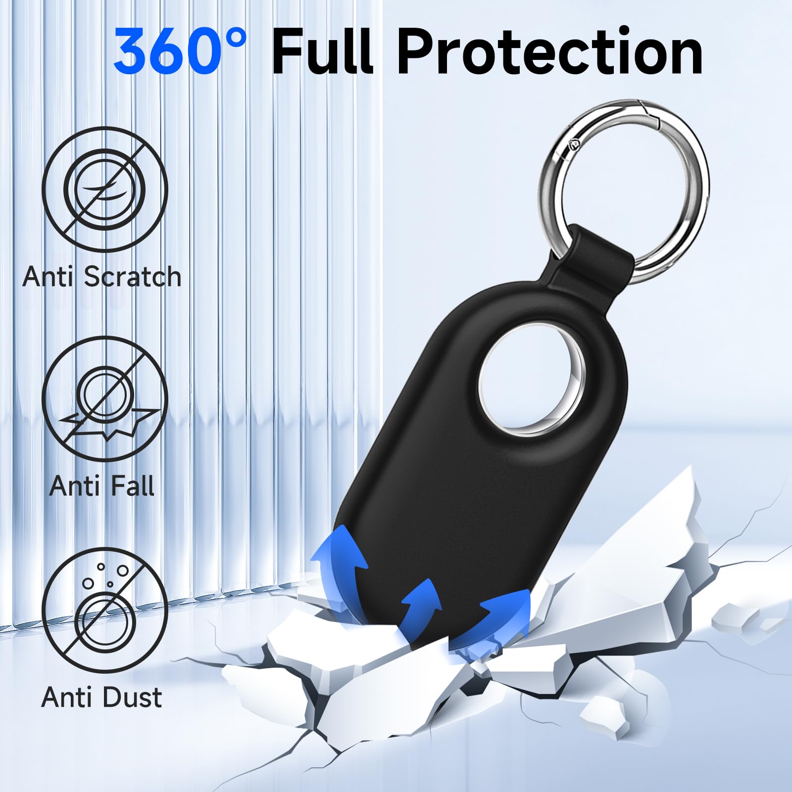 LDSXAY Compatible with Samsung Galaxy SmartTag2 Case, 4 Pack Scratch Resistant Silicone Protective Skin Cover for Galaxy SmartTag2 Case with Key Ring, Soft Touch (Black+Blue)