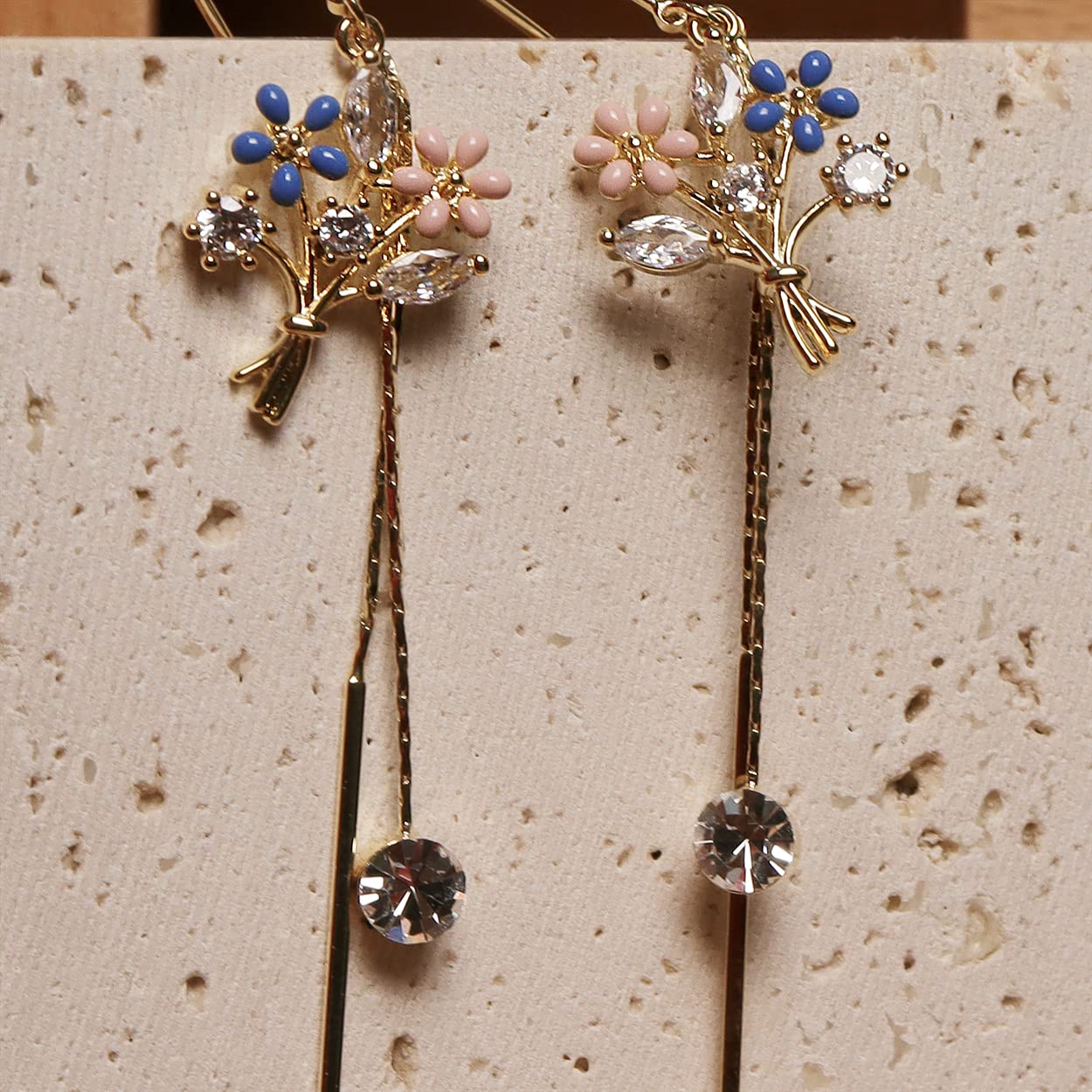 Sonateomber Colorful Daisy Flower Threader Earrings for Women Long Gold Chain Rhinestone Drop Dangle Thread Tassel Dangling Wedding Prom Jewelry Gift
