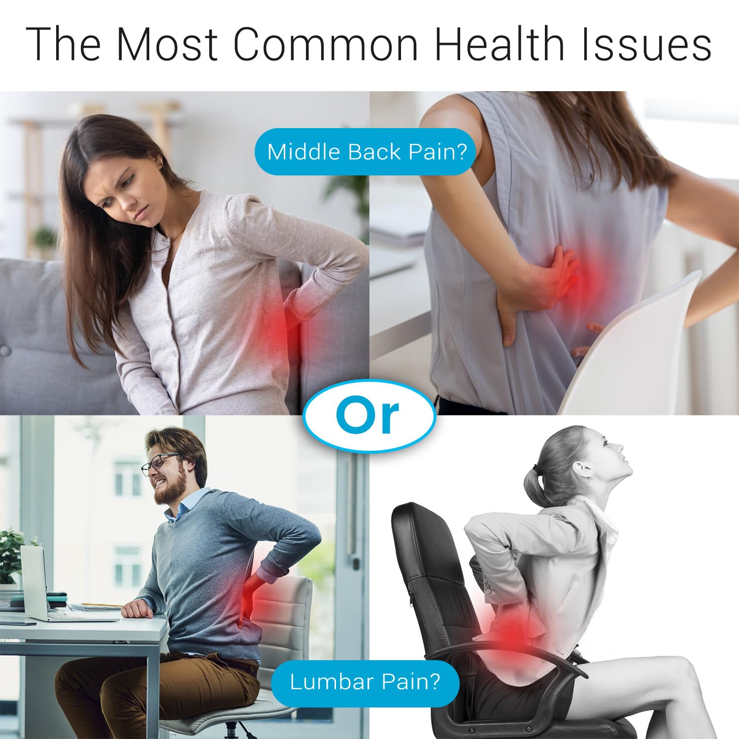 Lumbar Support Pillow for Office, Long Chair, Car -Memory Foam Support for Upper,Middle and Lower Back Pain Relief/Posture Improved with Double Strap-Black