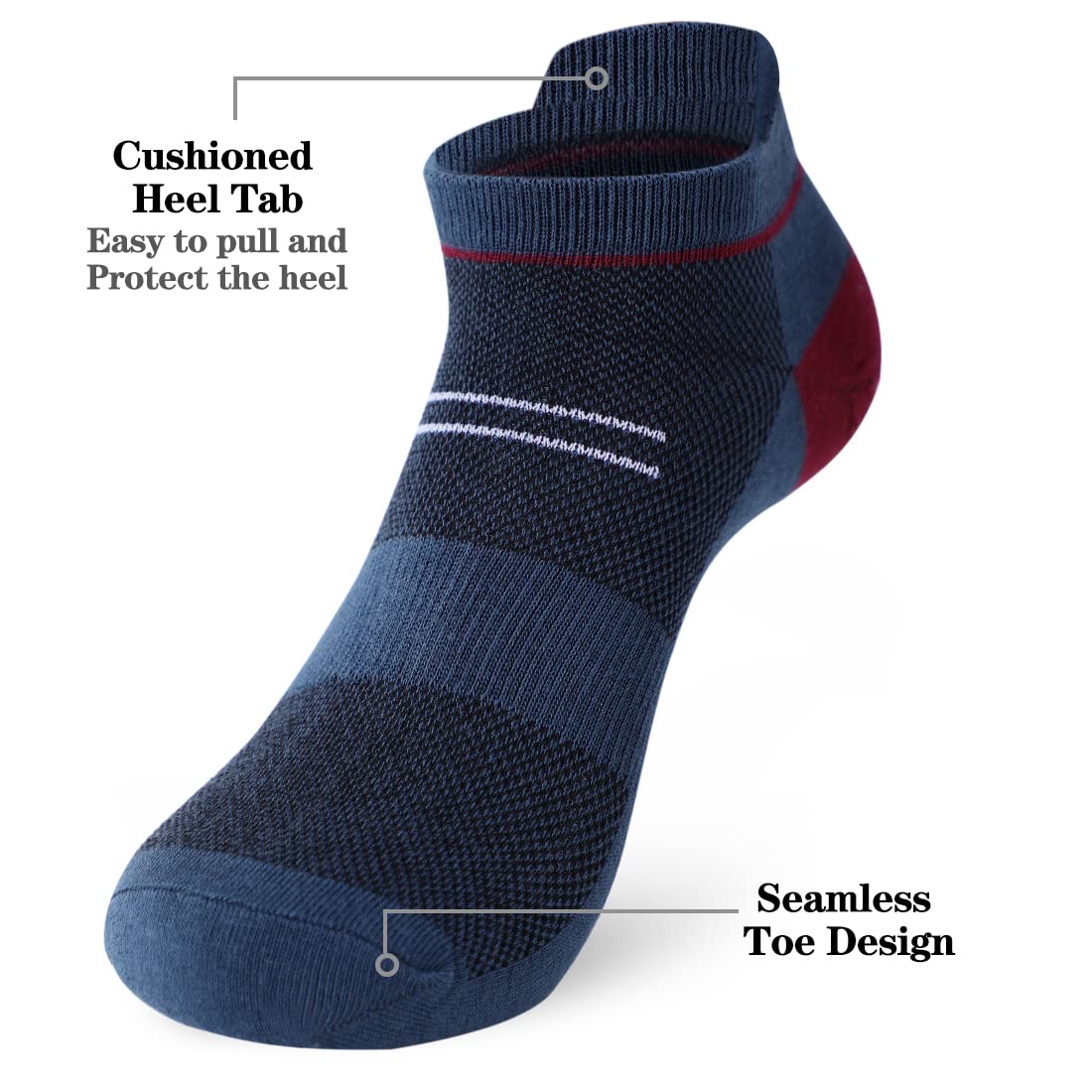 pureluca No Show Socks Ankle Low Cut Socks for Mens, Non Slip, 6 Pairs, Blue