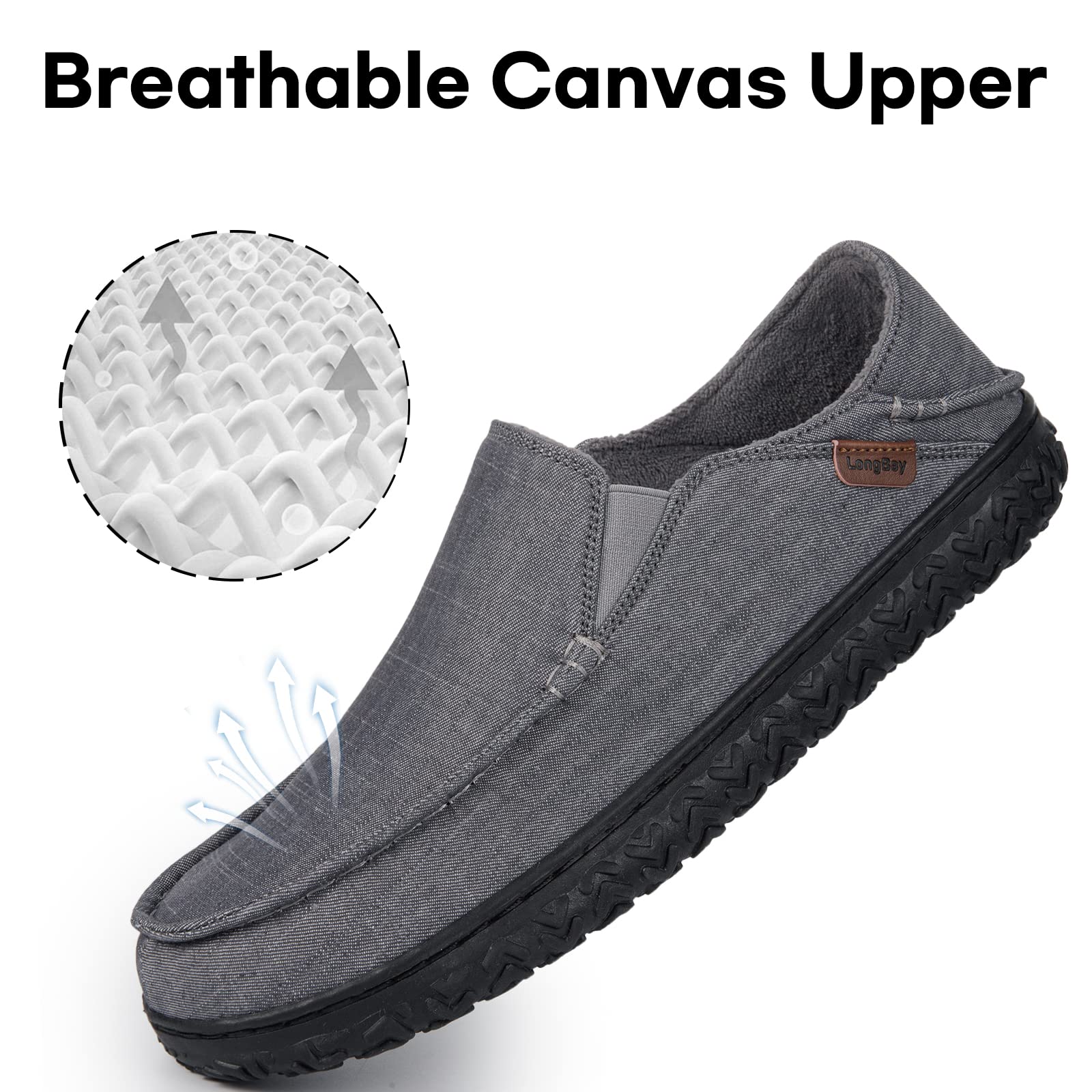 LongBay Men's Moccasin Slippers Cozy Breathable Memory Foam House Shoes for Indoor Outdoor Gray, 11