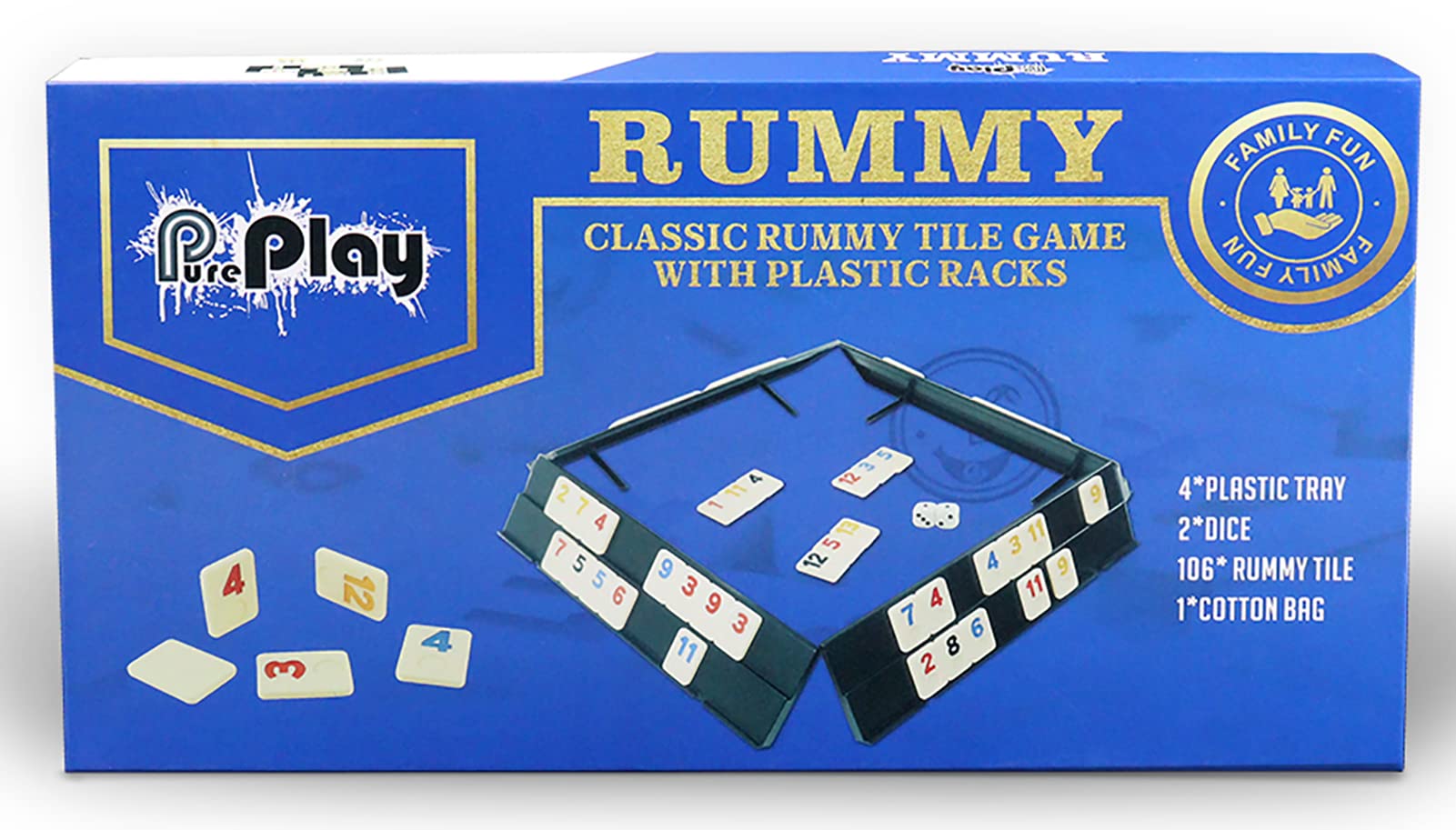 PUREPLAY 106 Tiles Rummy Cube Game - 4 Anti-Skid Trays & Storage Bag for 2-4 Players