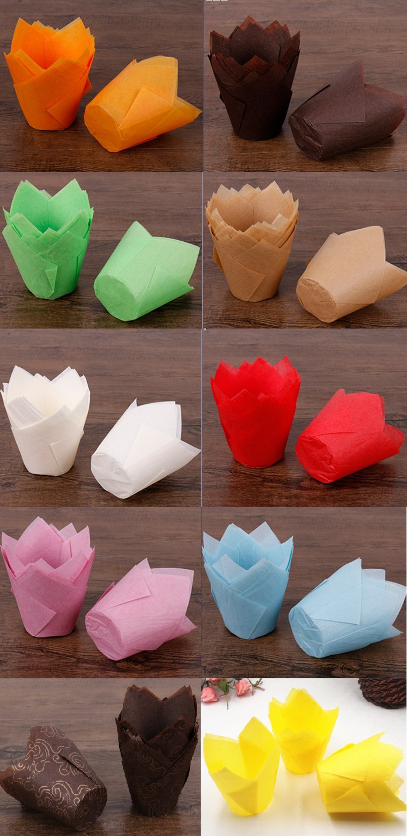 Sinrier 200 Count Tulip Baking Cups Cupcake Muffin Liner for Weddings, Birthdays, Baby Showers, Colourful and Natural(Ten color)
