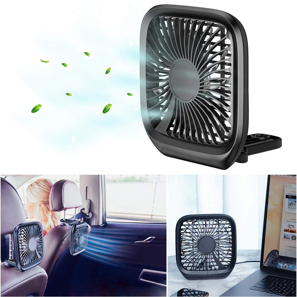 Maso Car Fan for Back Seat - USB Foldable Electric Fan 3-Speed Headrest Fans for Car Desk Office Outdoor Camping(Black)