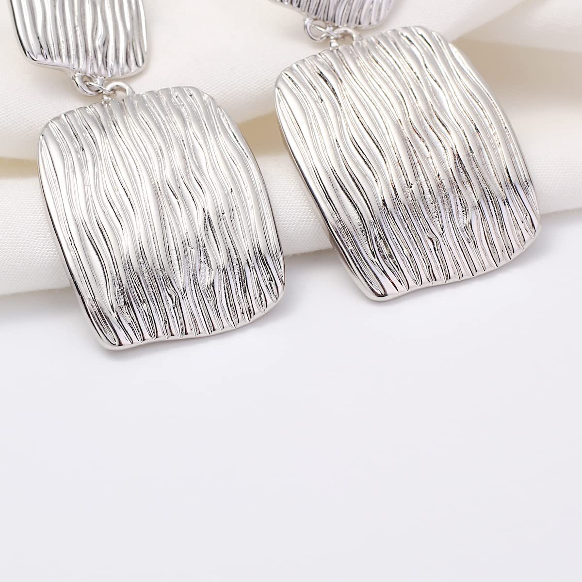 Silver Rectangle Geometric Dangle Earrings for Women Fashion Statement Drop Earrings KELMALL COLLECTION
