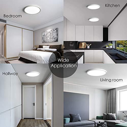 TALOYA Flush Mount 12 Inch Ceiling Light (Milk White Shell), 20W Surface Mount LED Light Fixture for Bedroom Kitchen,3 Color Temperatures in One(3000k/4000k/6500k),0.94 Inch Thickness Round