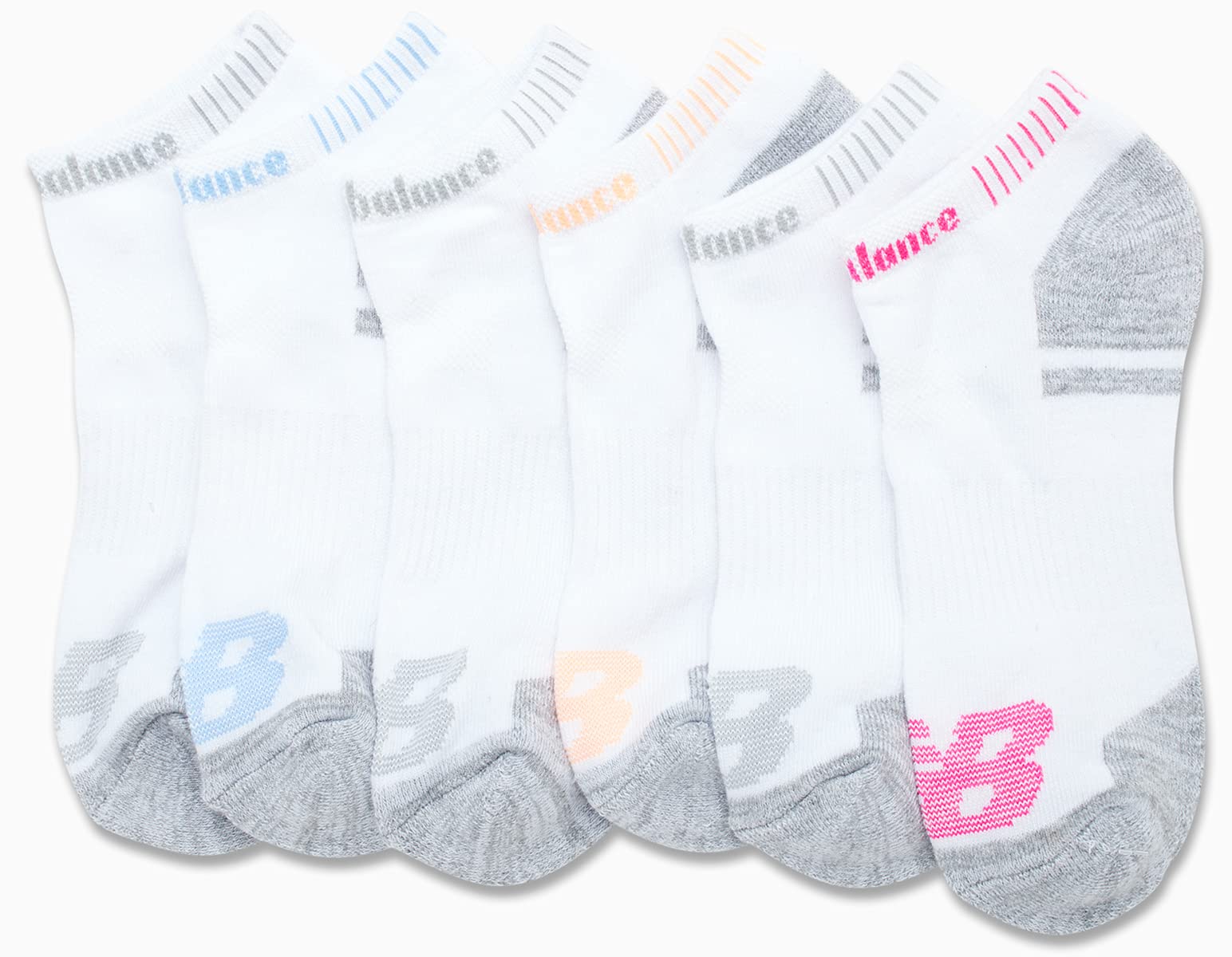 New Balance Women's Athletic Socks - Cushion Low Cut Ankle Socks (6 Pack), Size 4-10, WhiteGrey