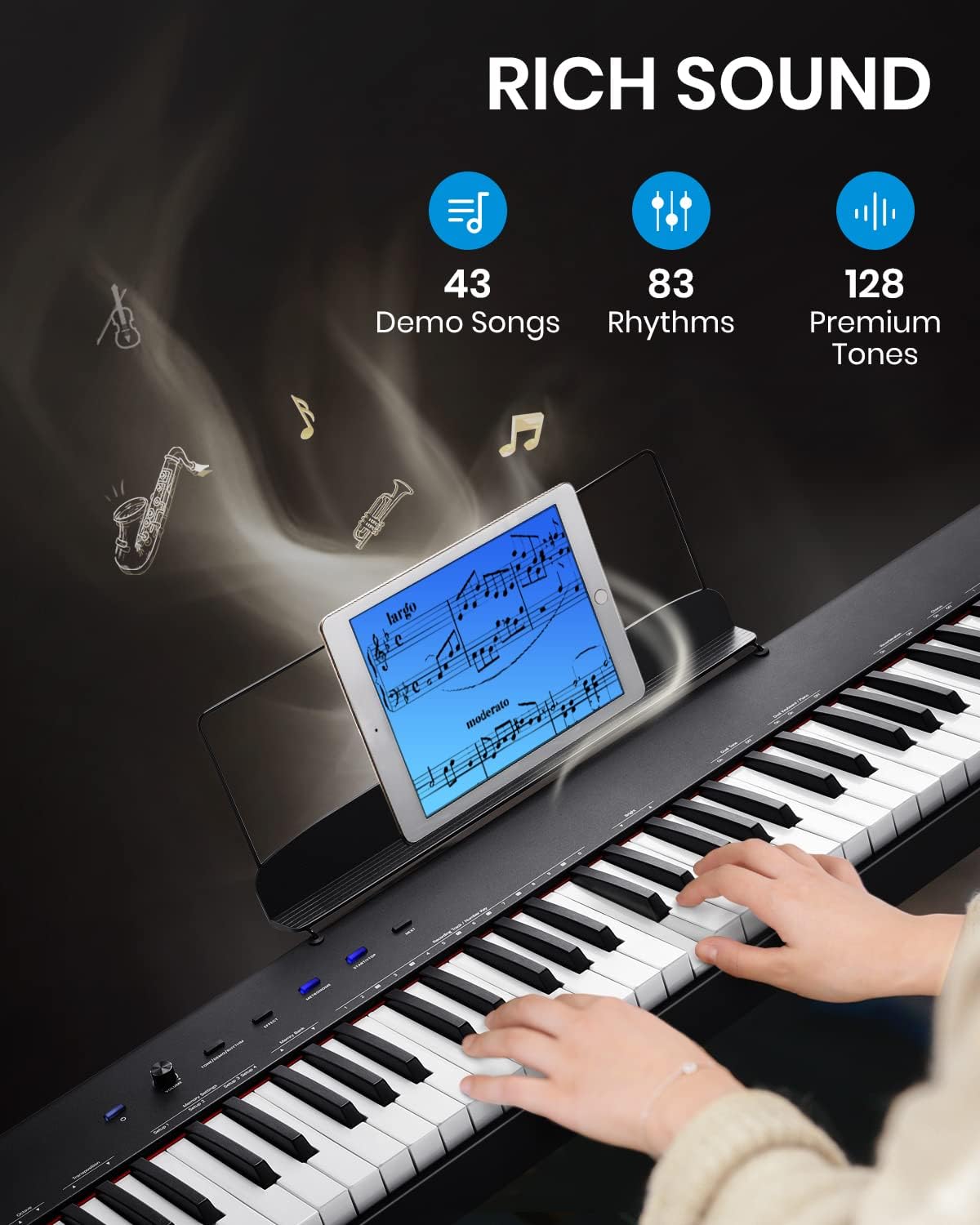 Moukey Beginner 88 Key Full-Size Semi-Weighted Electric Keyboard, MEP-110 Digital Piano+ Stand