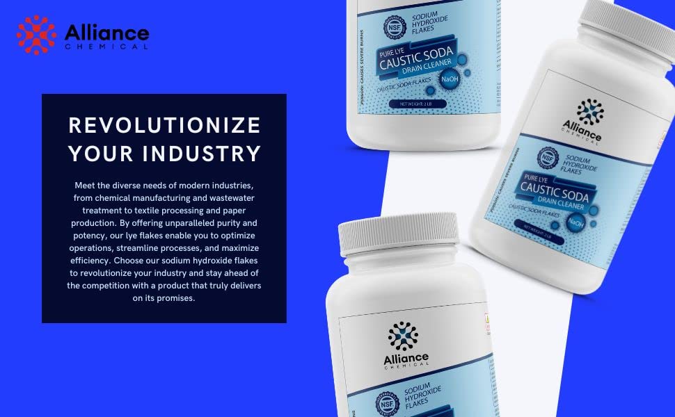 Sodium Hydroxide Flakes - Water Treatment Grade - 8 Pack (16LB Total) - Pure Caustic Soda - for Soaps, Drain Cleaner, Textiles, Water Treatment