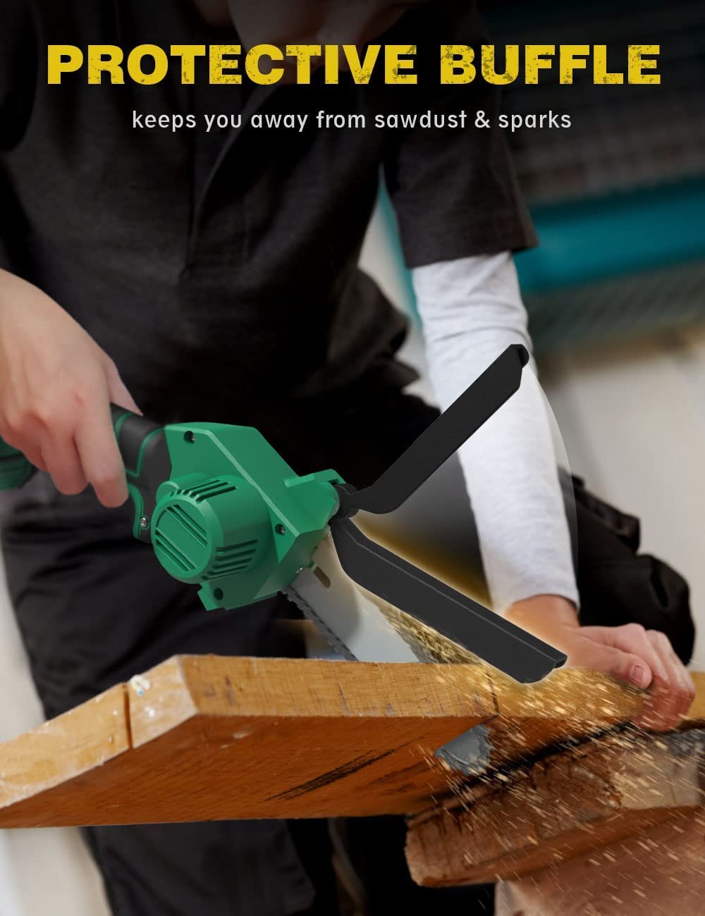 KIMO 6 Inch Brushless Mini Chainsaw with 2 Battery, 2.3Lb Handheld Chainsaw with Safety Lock, Battery Powered Chainsaw, Cordless Chainsaw with Battery and Charger, Electric Chainsaw For Wood Cutting