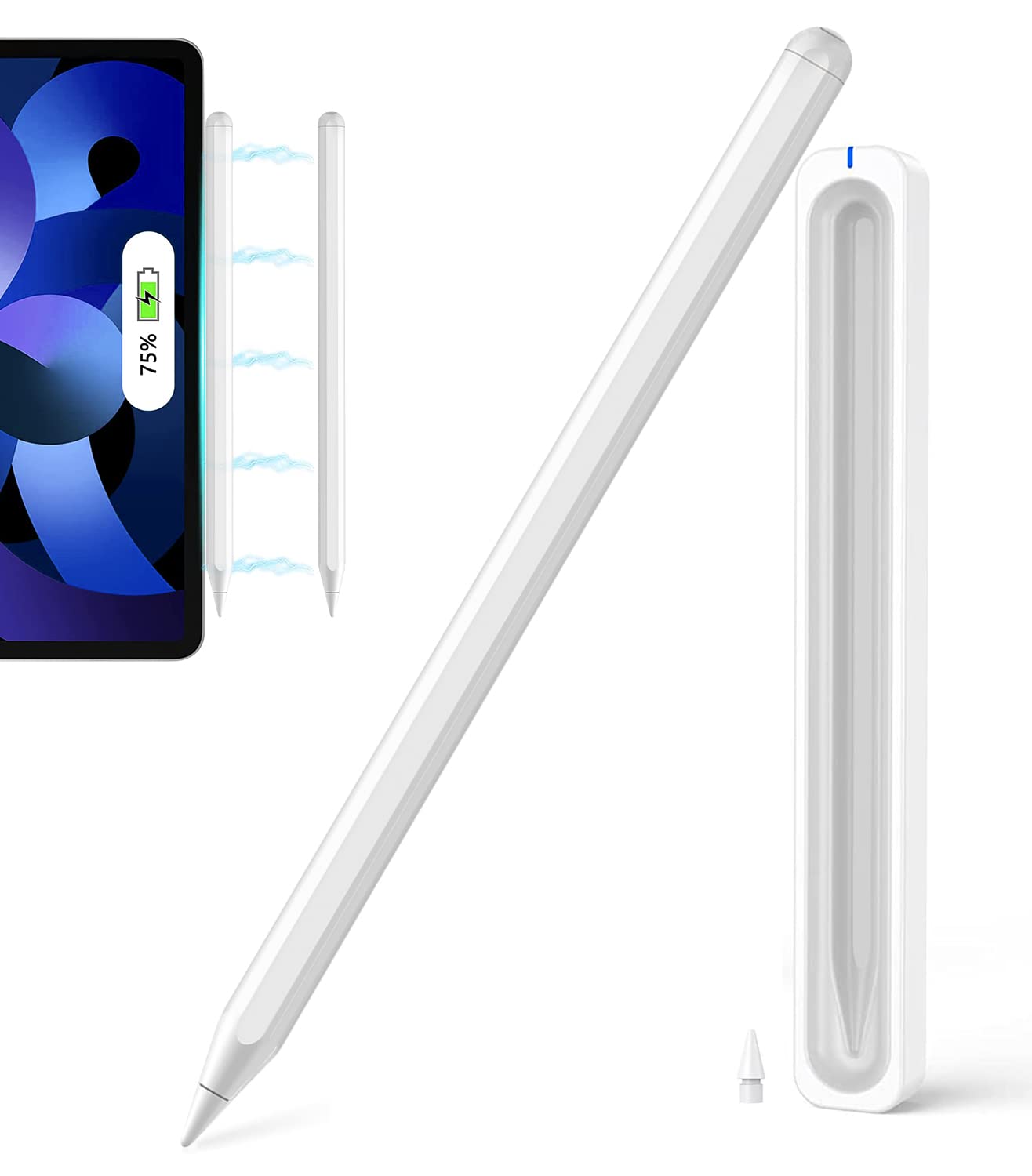 Wireless Charging Stylus Pen with Charger Stand, Active Pencil with Charger, Compatible with Pro11/12.9, 6/7/8/9/10, Air 3/4/5, Mini 5/6
