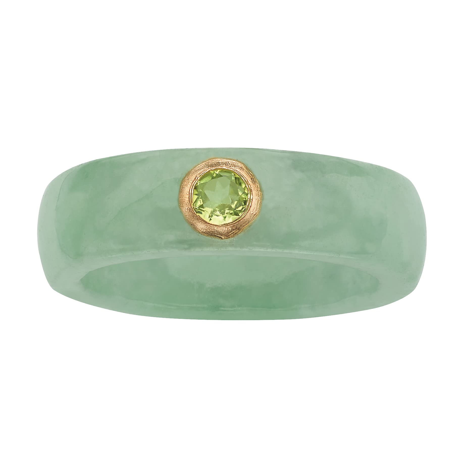 PalmBeach 10K Yellow Gold Round Genuine Black or Red or Green Jade With Genuine White Topaz or Garnet or Peridot Accent Bezel Set Ring Size 7