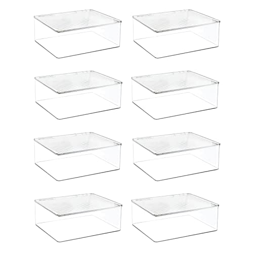 mDesign Plastic Craft Room Stackable Storage Organizer Box Containers with Hinged Lid for Thread, Beads, Ribbon, Glitter, Clay, Sewing, Crochet, Stamps, Scissors, Ligne Collection - 8 Pack - Clear