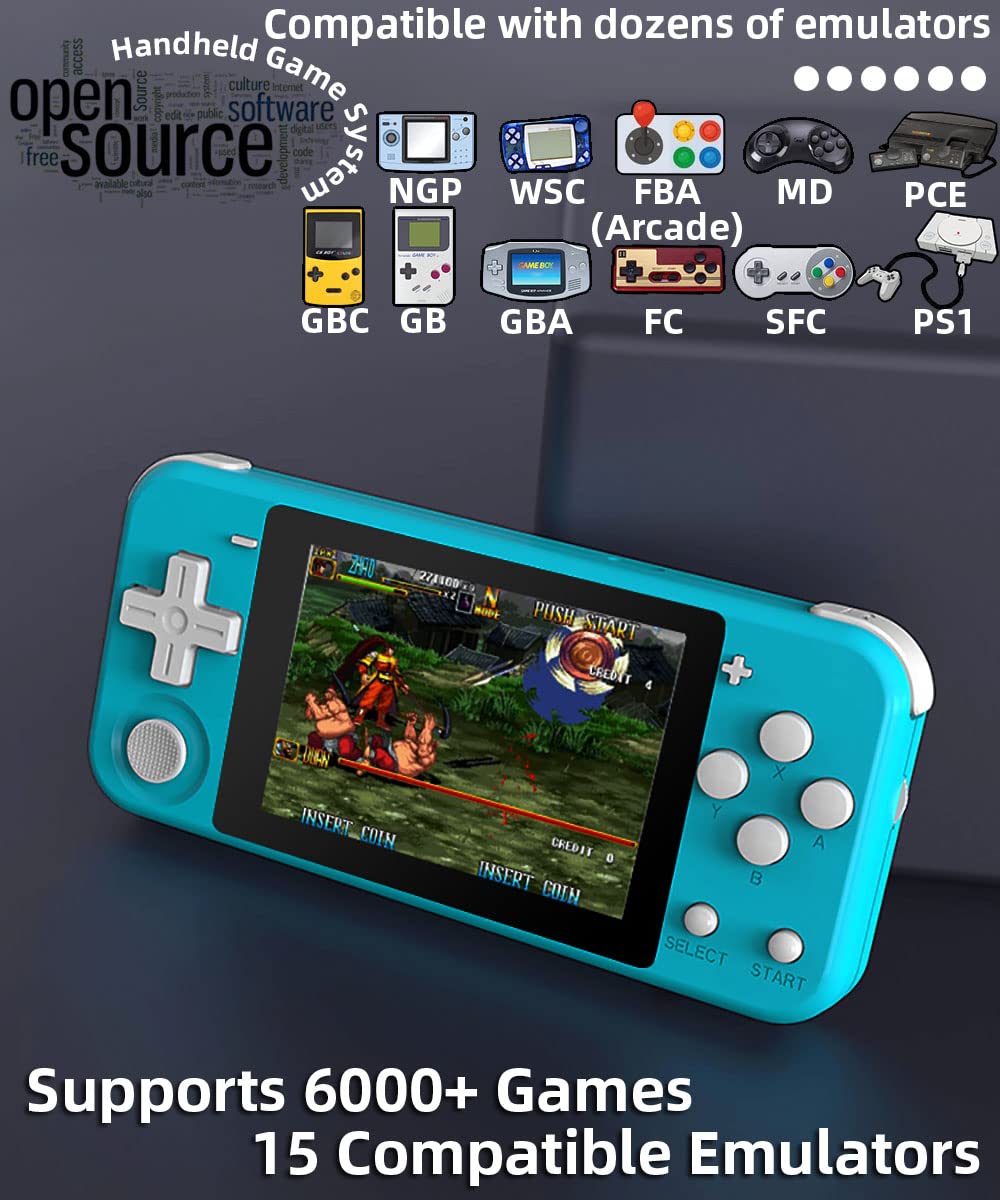 Q90 Handheld Game Console 3 inch Retro Games Consoles Built-in Rechargeable Battery Portable Style Hand Held Game Gaming Consoles System Turquoise 64GB