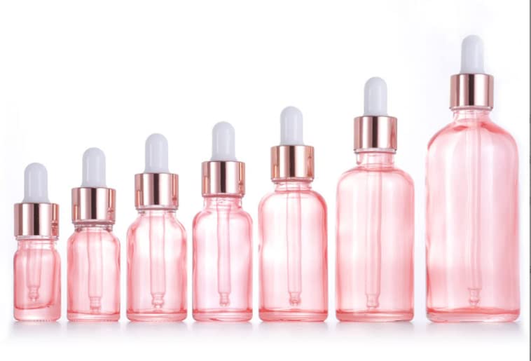 SNOW DIAMOND 0.5 oz Eye Dropper Bottle (3 Pack Rose Glass Bottles 15ml with Golden Caps,Empty Tincture Bottles for Essential Oils, Body Oils, Perfume Pink