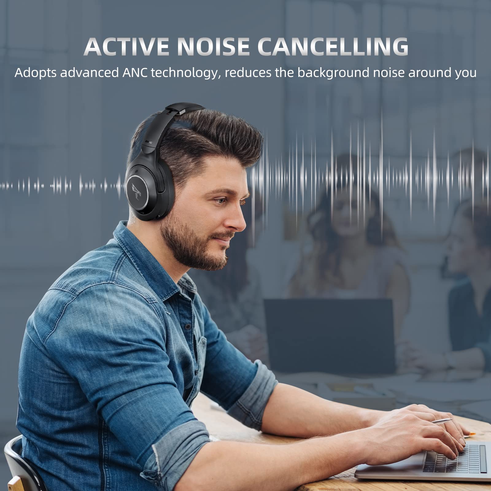 SOMIC Bluetooth Wireless Headphone with 3 Noise Cancelling Mode, Foldable Over Ear Headphones with 24Hrs Playtime, Built-in Noise Reduction Mic, Stereo Sound for Smartphone, Tablet, Laptop
