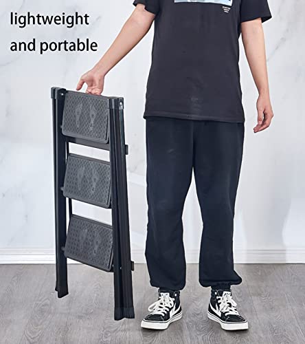 LUCEAE Step Stool3Step Steel Ladder Folding Step Stool,Sturdy and Durable Extra Wide Treads with Non-Slip Rubber Sleeve,Portable and Lightweight Home/Kitchen/Closet/Bedroom/Office Wide Platform Steps
