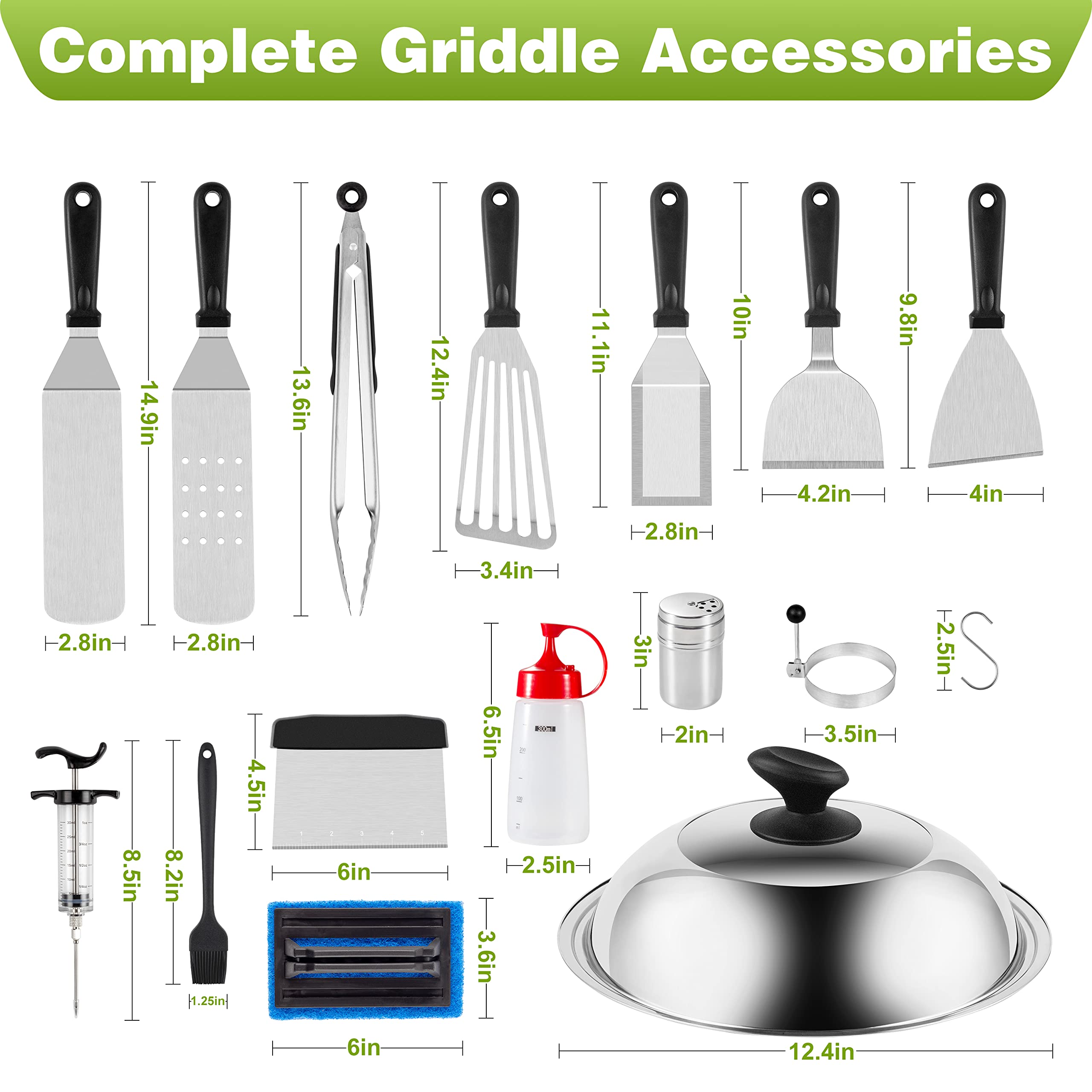 OneLeaf Griddle Accessories, 41Pcs Flat Top Grill Chef, Professional Griddle Tools with Spatula, Basting Cover, Meat Injector, Egg Rings for Outdoor Camping