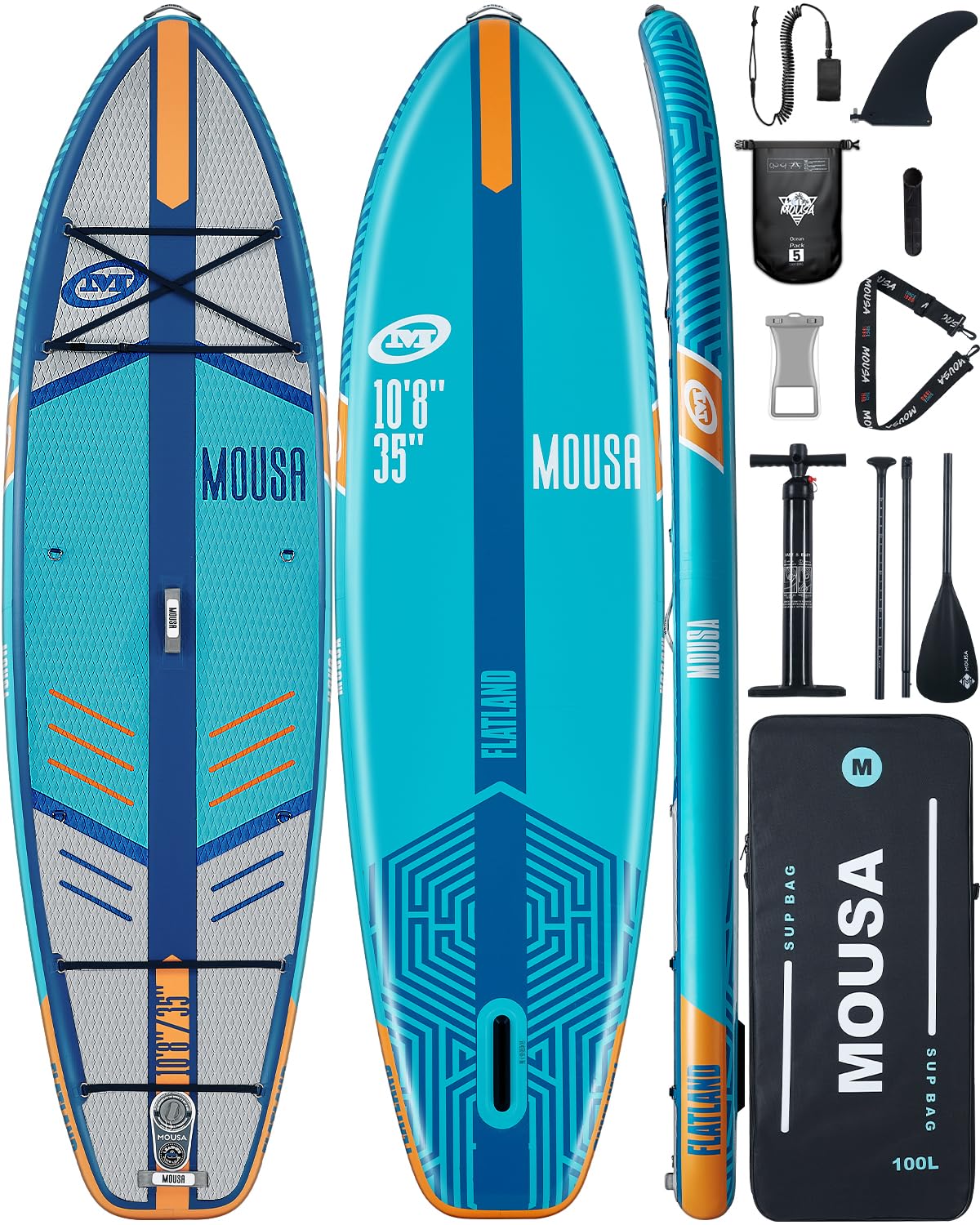 MOUSA 10'8''×33'' Inflatable Stand Up Paddle Board, Paddle Board for Adults, Non-Slip Deck, PVC, Backpack, Removable Fin, Singel-Action Pump, Inflatable SUP for All Skill Levels