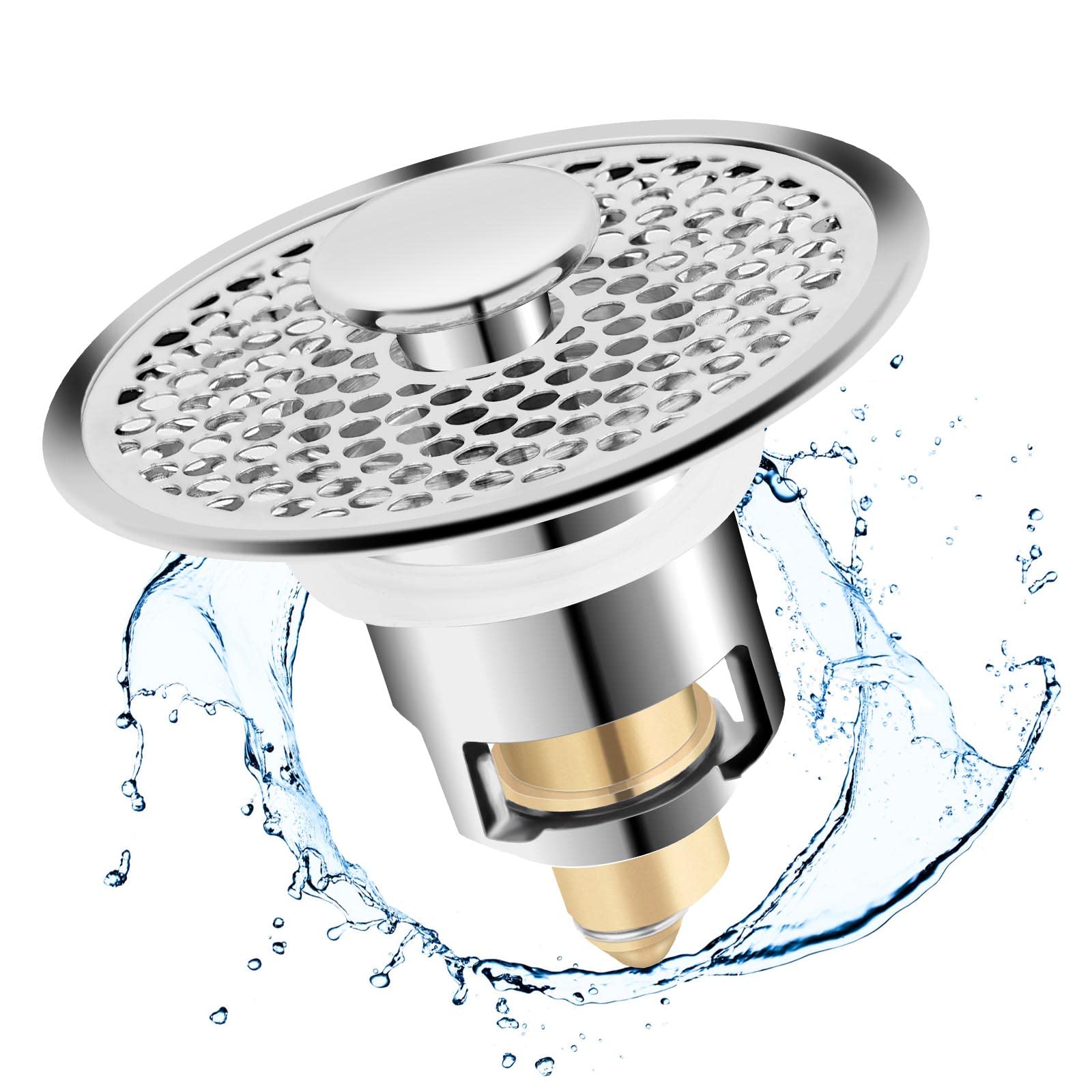 Universal 1.06~1.26 Inch Stainless Steel Bathroom Sink Stopper Anti Clogging Bathtub Drain Stopper with Filter Basket, Bounce Bullet Type Sink Plug for 1-1/4'' Sink Drain