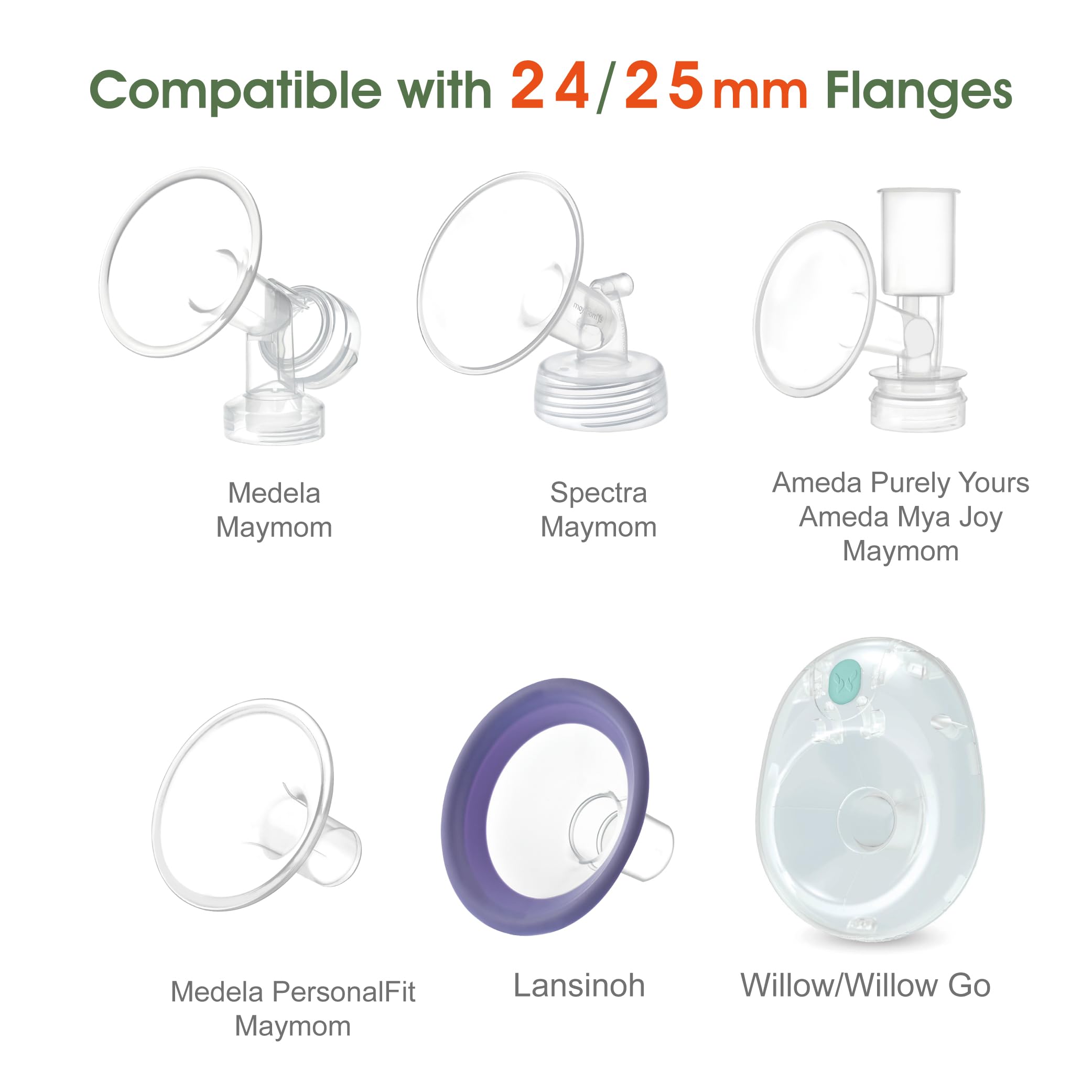 Maymom Flange Inserts 10mm (Long) Compatible with Medela 24mm PersonalFit Shield, Spectra 24mm, Freemie 25mm Cup, Willow 24 mm Cup, Compatible with Momcozy Wearable 24mm Cup (S9, S10, S12); 2pc/pk