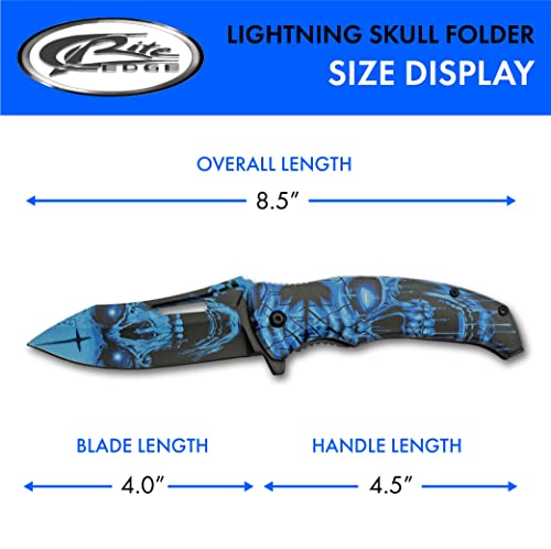 SZCO Supplies 8.5” Haunted Skull Liner Lock EDC Folding Knife With Pocket Clip, Blue (300577-BL)