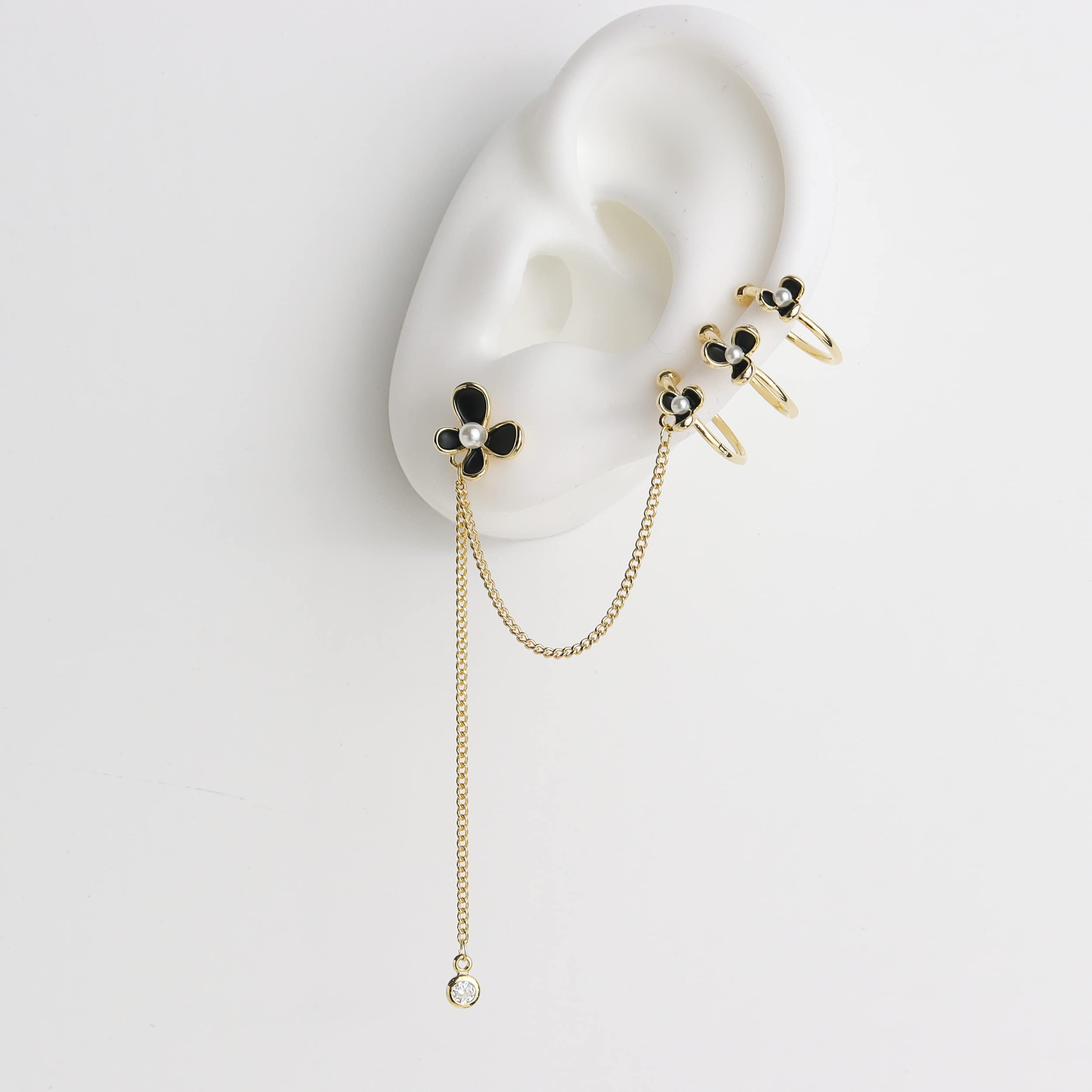 Sonateomber Gold Ear Cuff Star Dangle Long Chain Drop Earrings for Women Jewelry Gifts