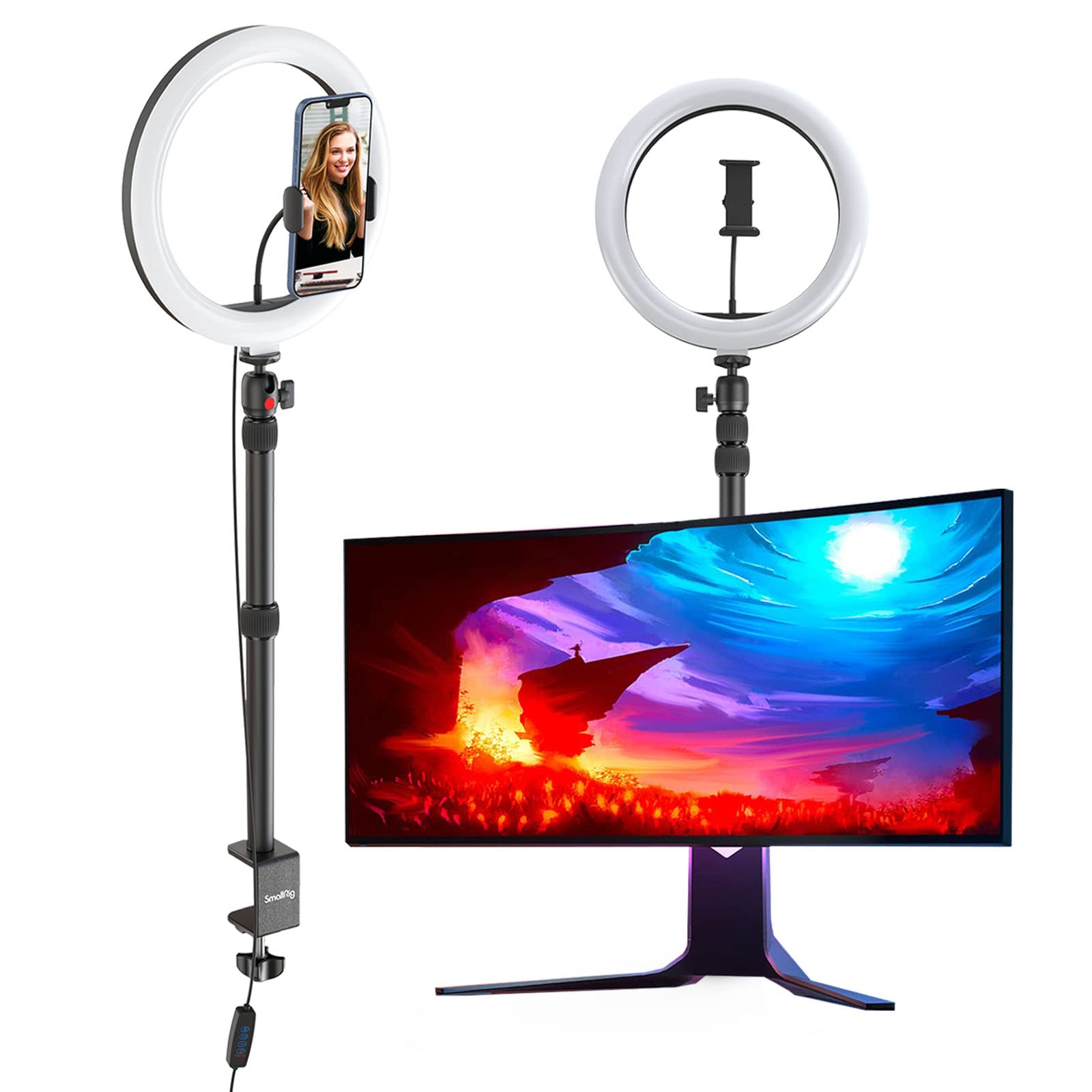 SmallRig Desktop Ring Light for Computer, Streaming Light with Desk Clamp and Phone Holder, for Vlogging, Live Streaming, Video Recording, Zoom Meetings, Gaming, YouTube, Tiktok 3998