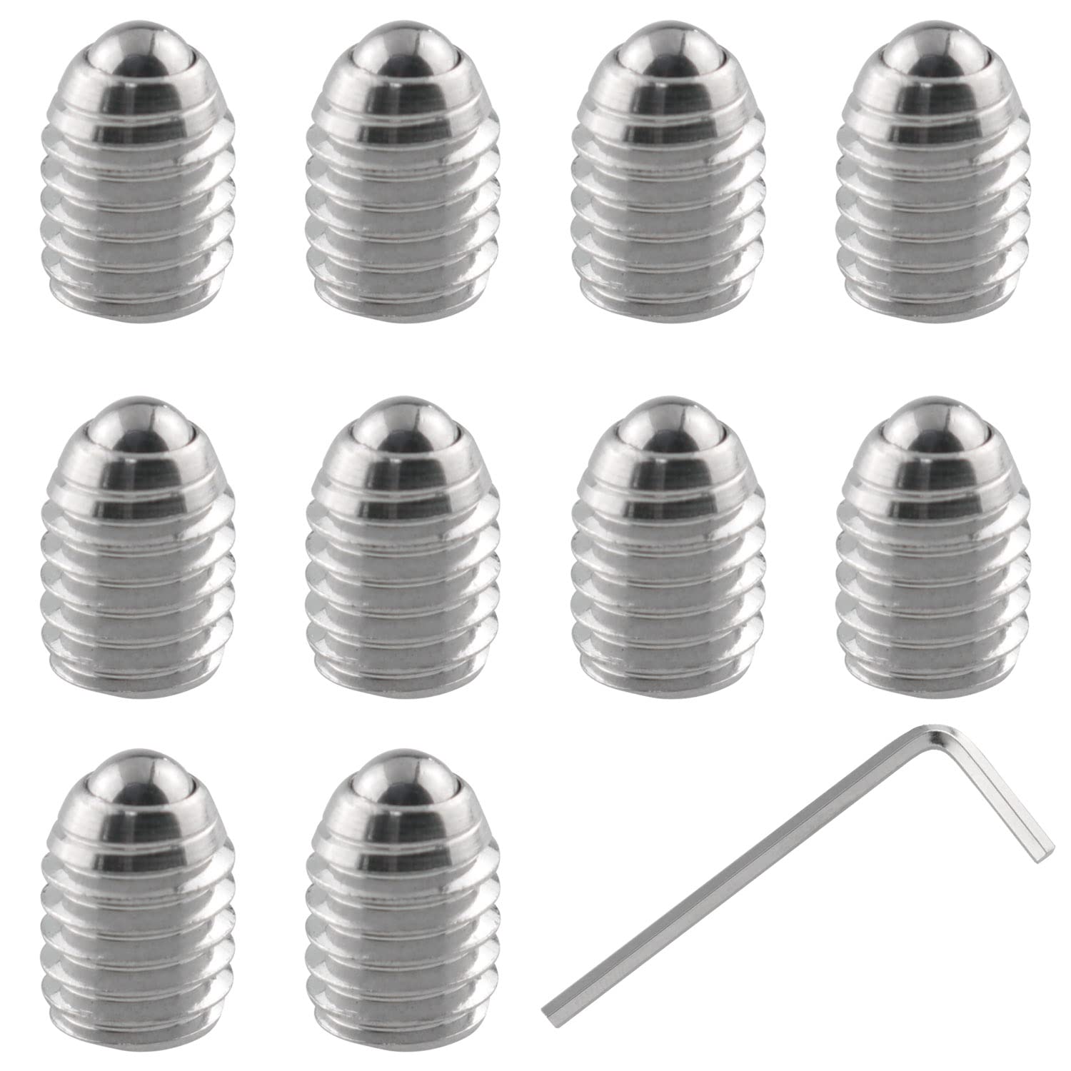 Set Screws WHYHKJ 10pcs Ball Point Set Screws Hex Socket Screws (10pcs M6x8 Screws + 1 Piece Wrench) Silver Stainless Steel M6 Hex Hexagon Socket Set Screw