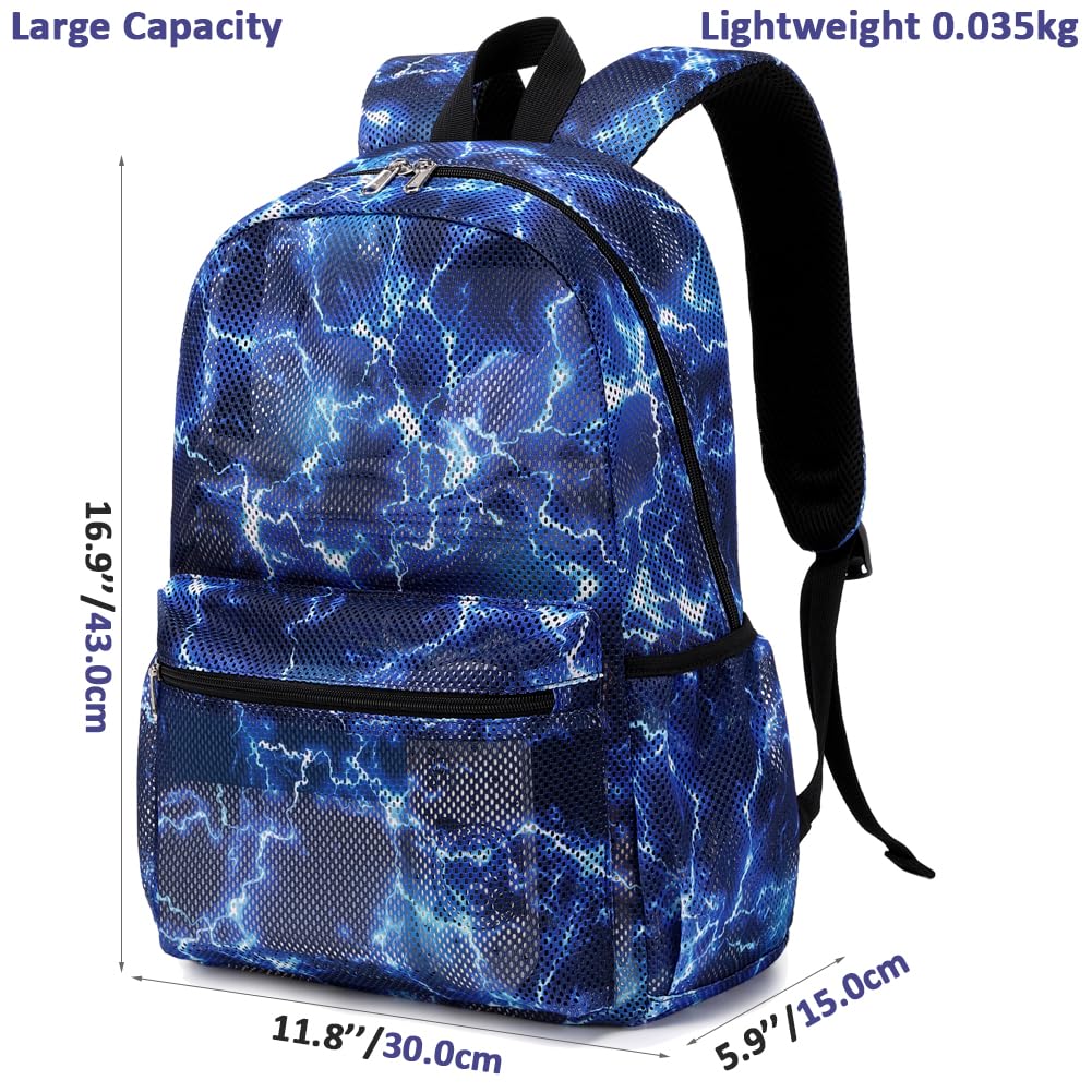Meisohua Mesh Backpack for Boys Lightning Blue School Backpack for Kids Boys 2 in 1 Set See Through Casual Backpack for Teen Boys Girls