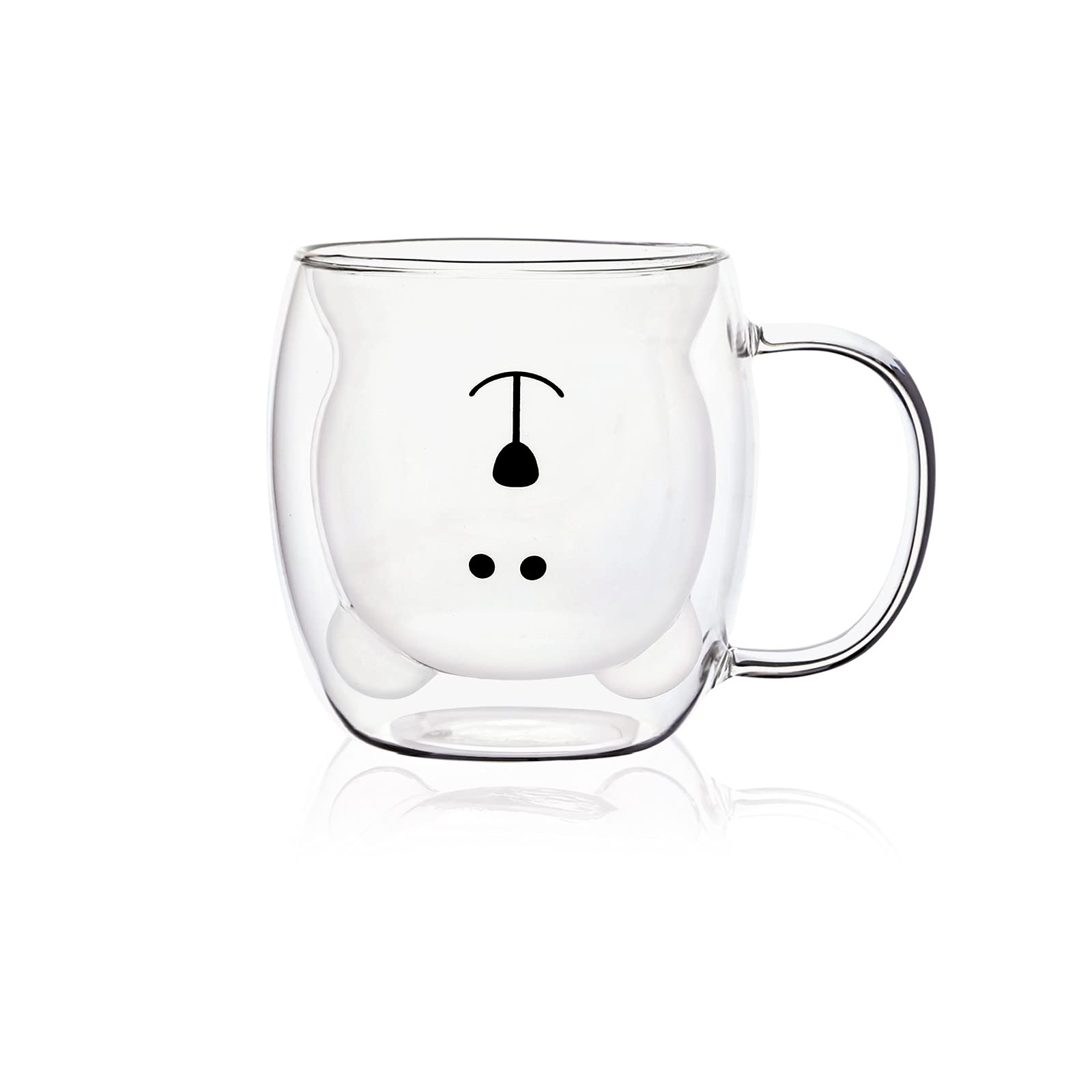 SHENDONG Cute Bear Mugs Cute Cups Bear Tea Coffee Cup with Handle 8.5oz Milk Cup Double Wall Insulated Glass Espresso Cups Glass Gift for Personal Birthday Valentine's Day and Office