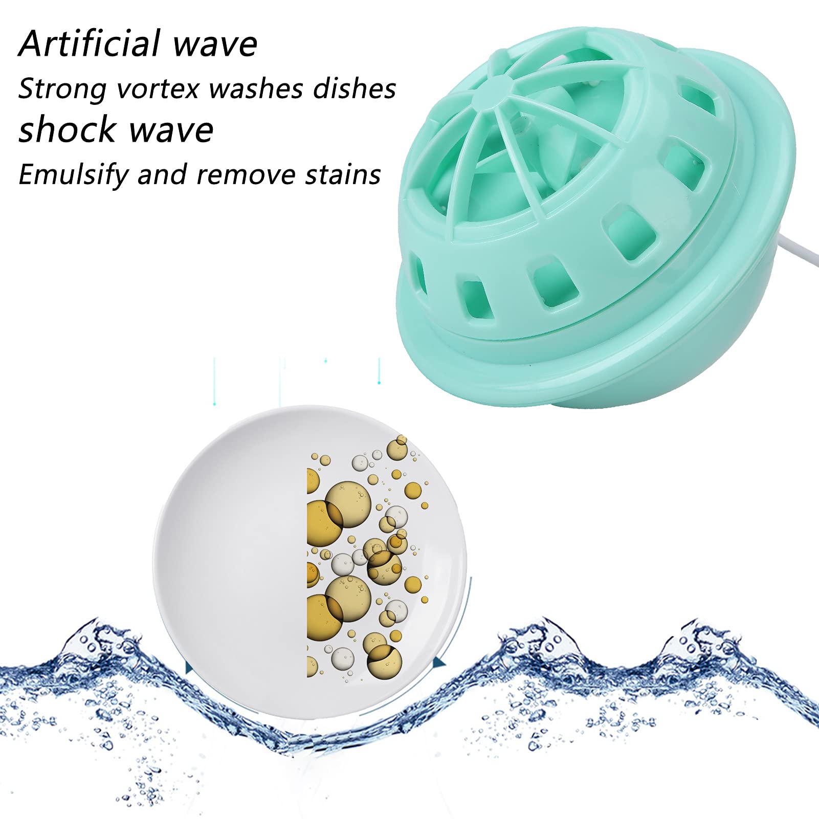 Luroze Mini Dishwasher, Portable Usb-powered High Pressure Wave Turbo Dishwasher with 2Modes, 15min Automatic Shut off Efficient Cleaning Small Dish Washing Machine for Travel Kitchen (green)